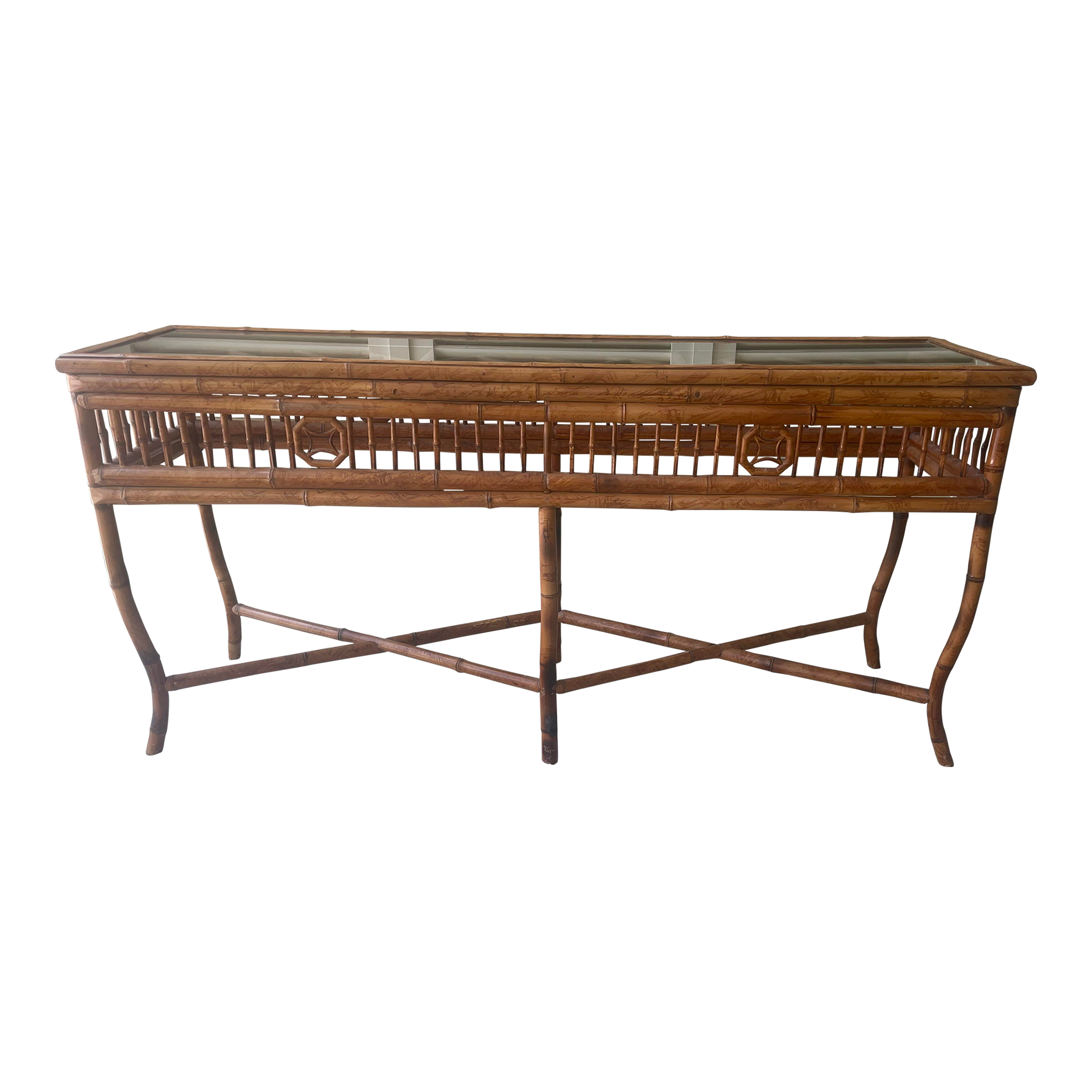 1950s Vintage Coastal Bamboo Console Accent Table | Chairish