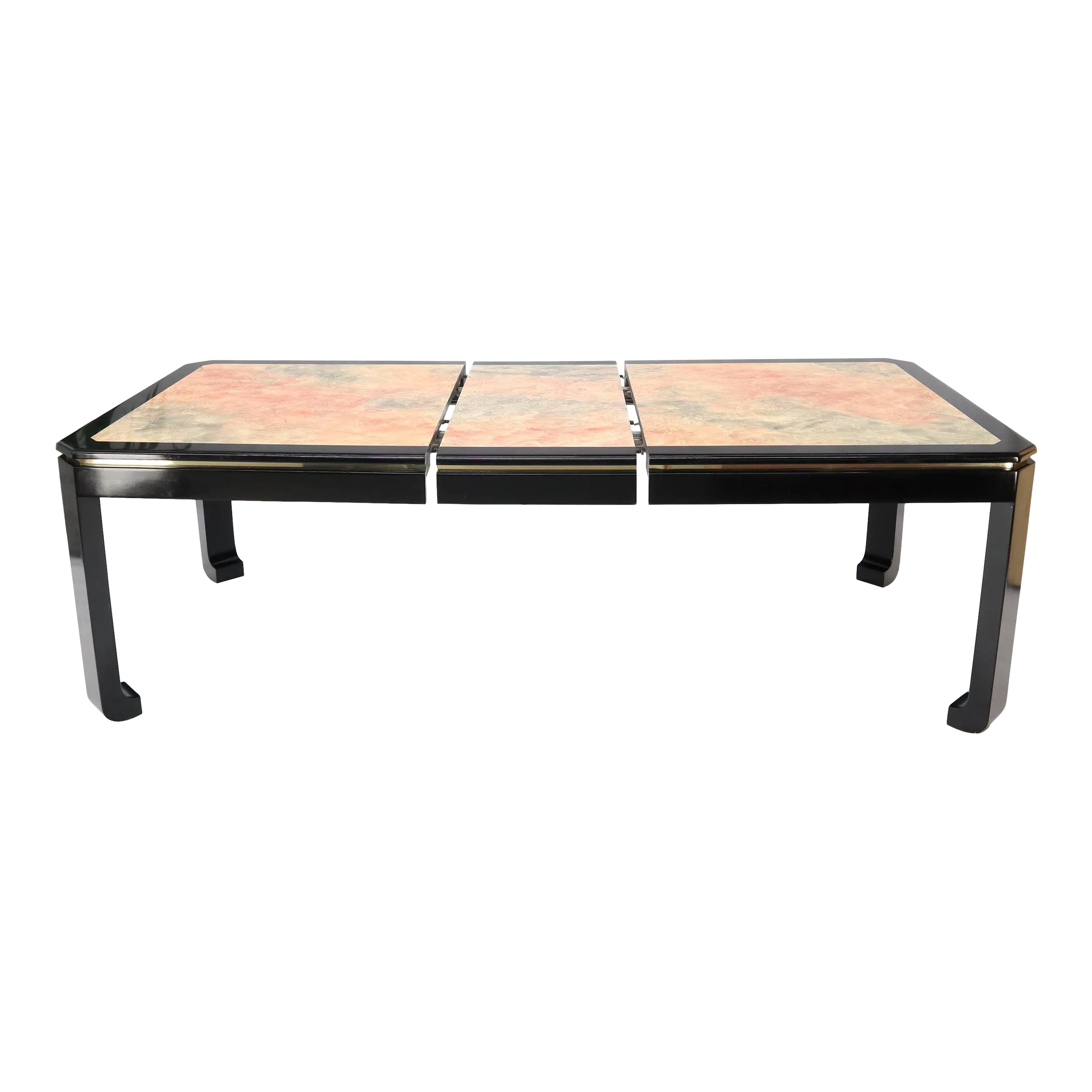 Black Lacquer Faux Stone Marble Finish Dining Table with Leave ...