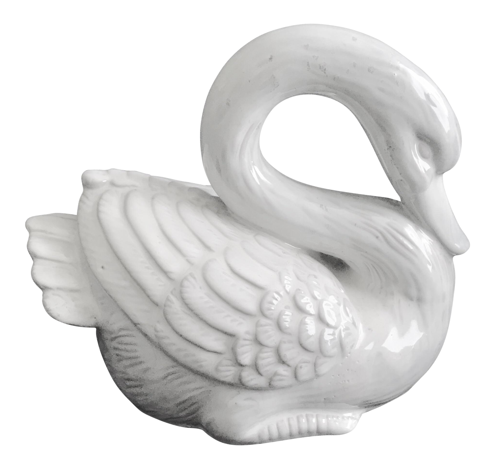 Large Swan Ceramic Figure With Opalescent Light Blue Glaze | Chairish