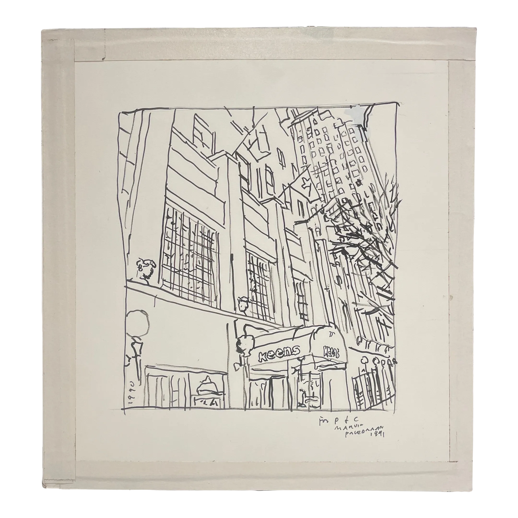1990's, Pen & Ink Drawing, 'Keen's Steakhouse' (Nyc) by Marvin Friedman ...