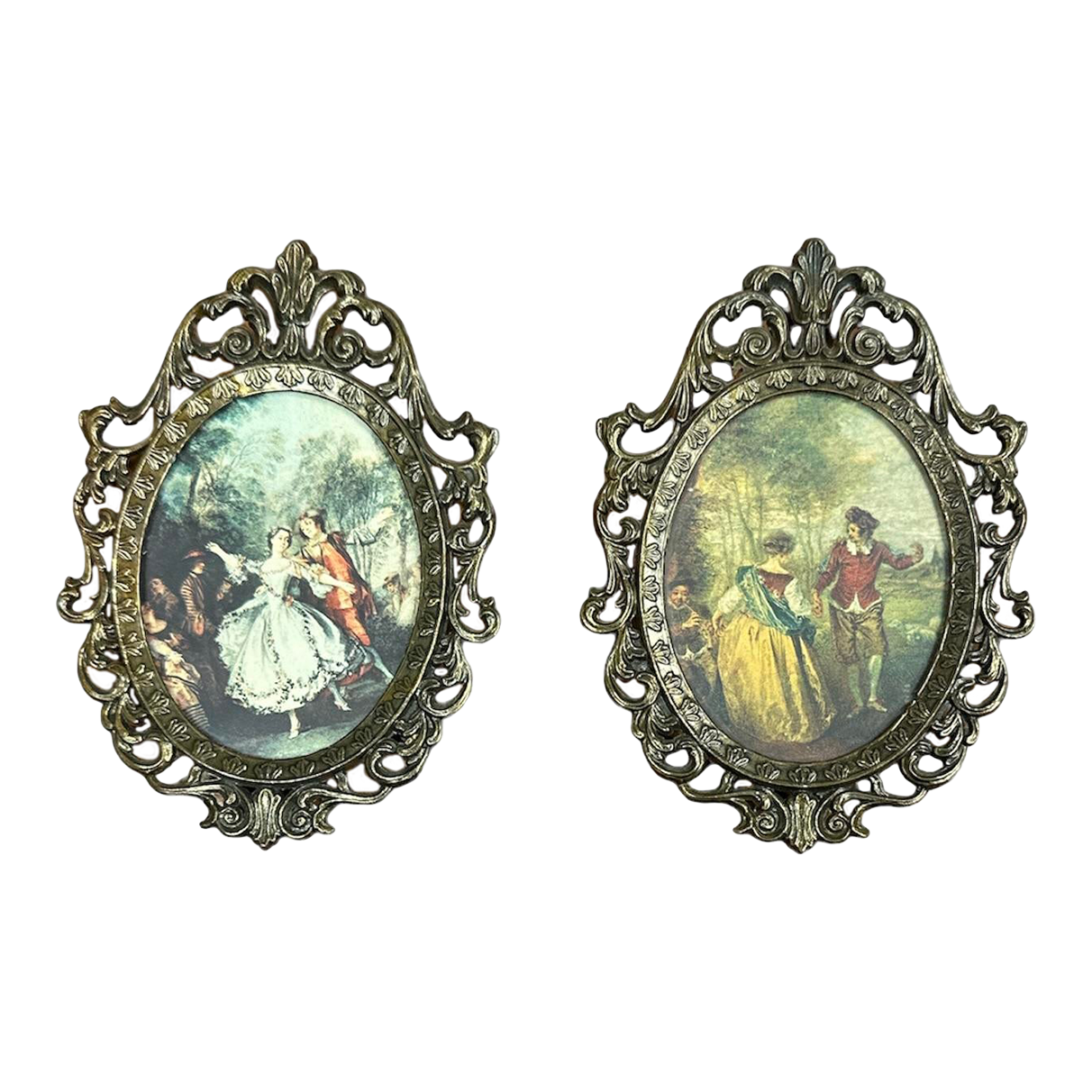 Vintage Victorian Dancing Scenes in Oval Scrollwork Picture Frames ...