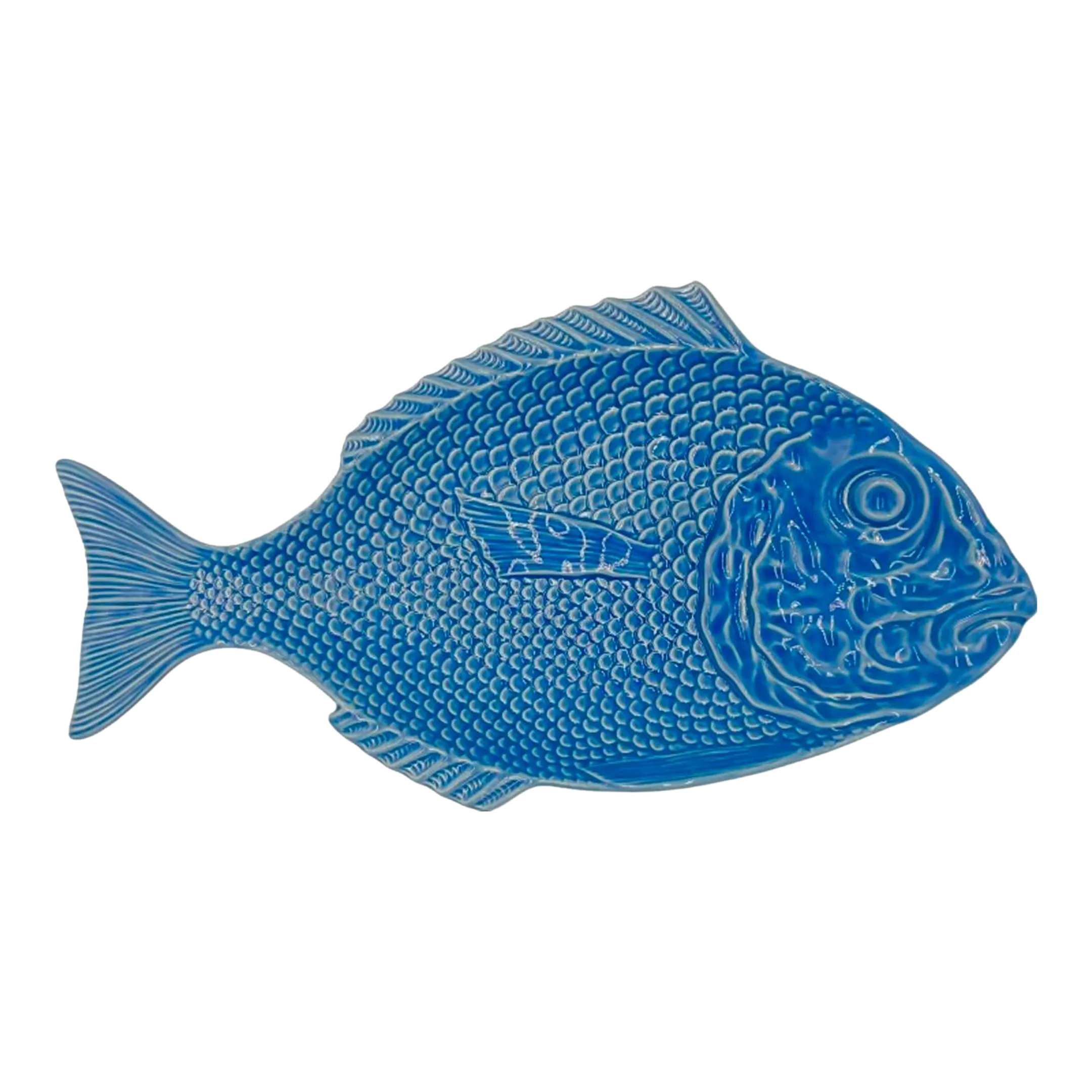 1980s Vintage Bordallo Pinheiro Blue Ceramic Fish Serving Platter Dish ...