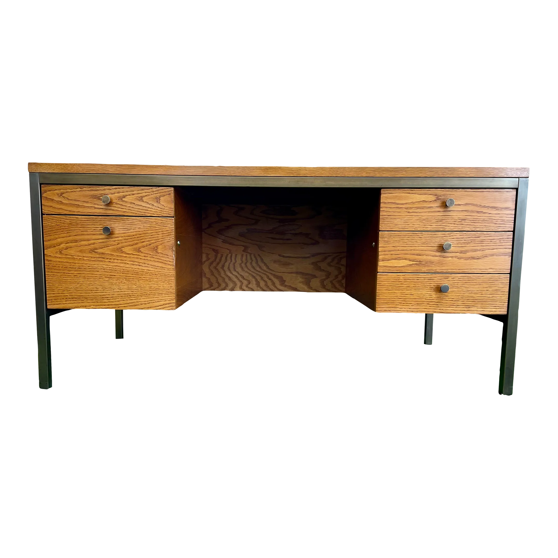 Mid 20th Century Mid-Century Modern Executive Desk in Oak and Bronze by ...