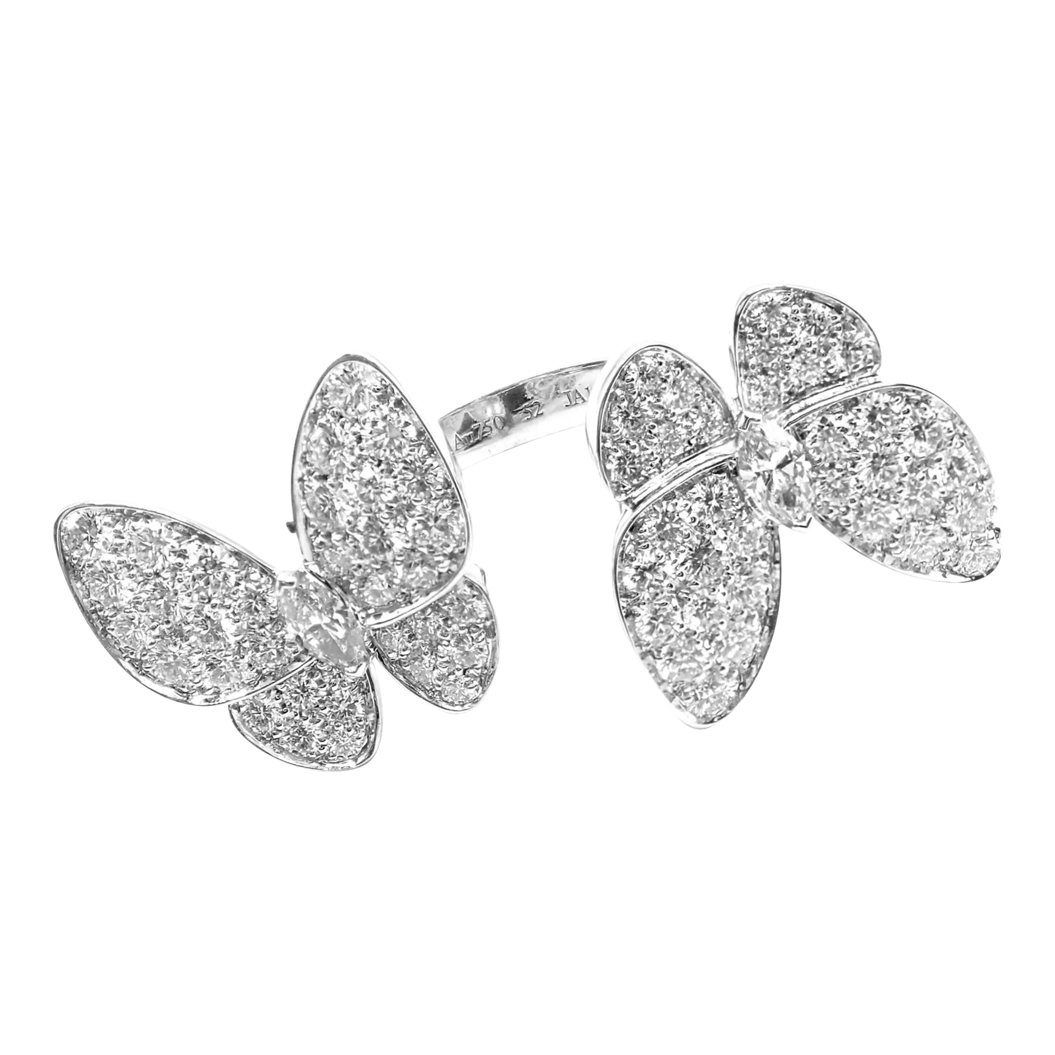 Van Cleef & Arpels 18k White Gold Diamond Two Butterfly Between Finger ...