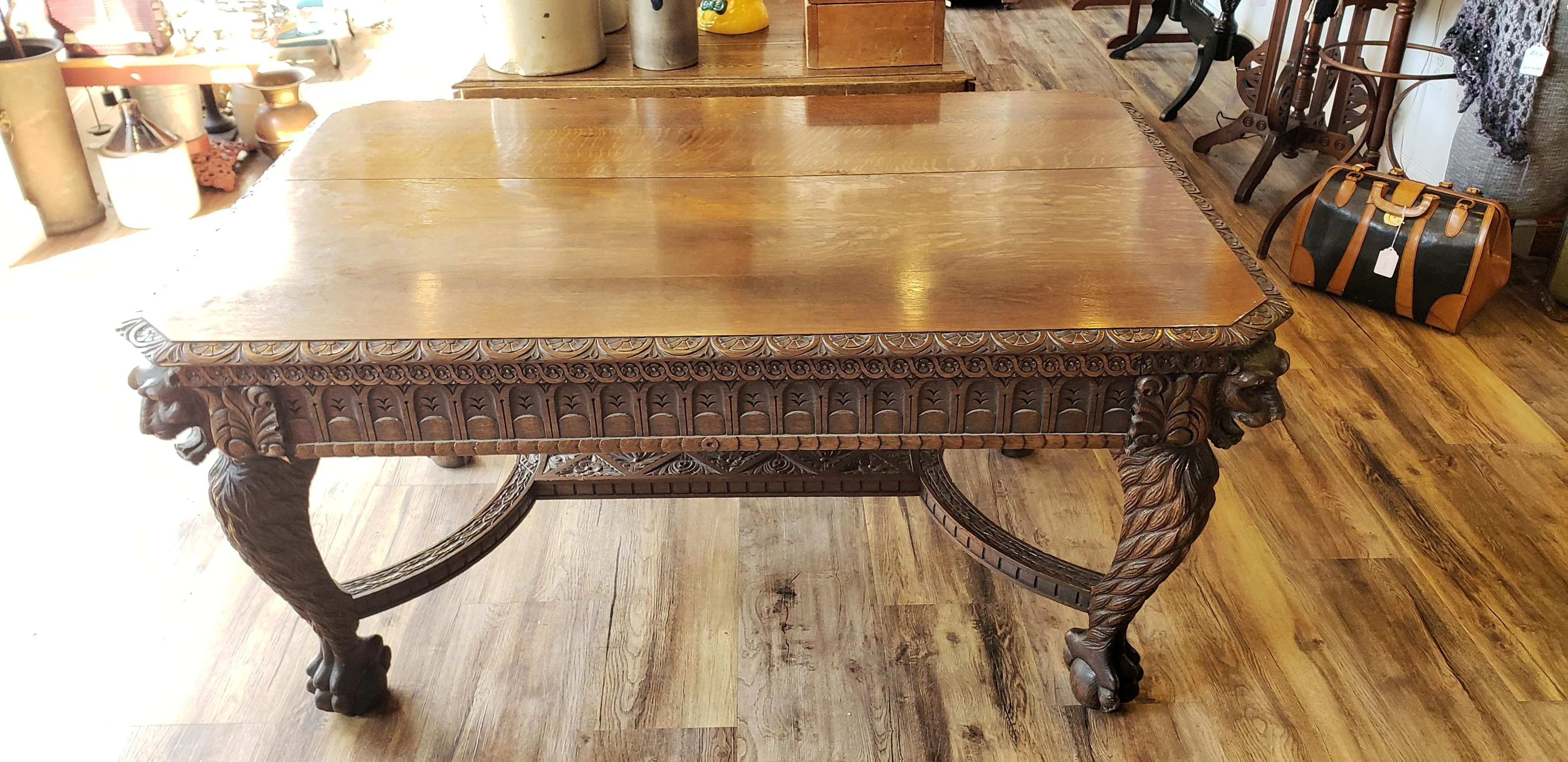 Antique Claw Foot Library Table NEWEL