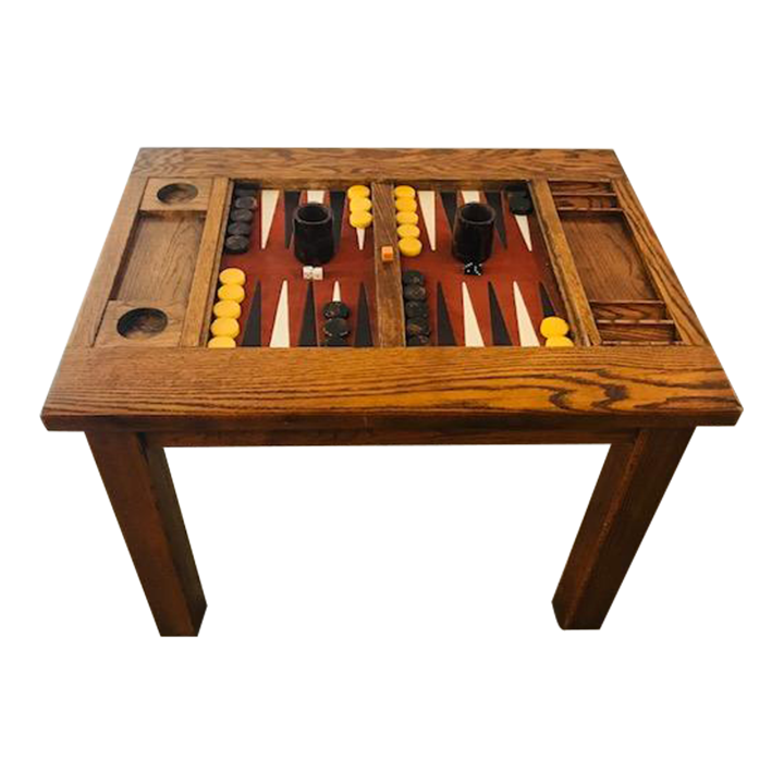 Vintage 1980s Backgammon Table Oak Brown Yellow Bakelite Disc Men by ...