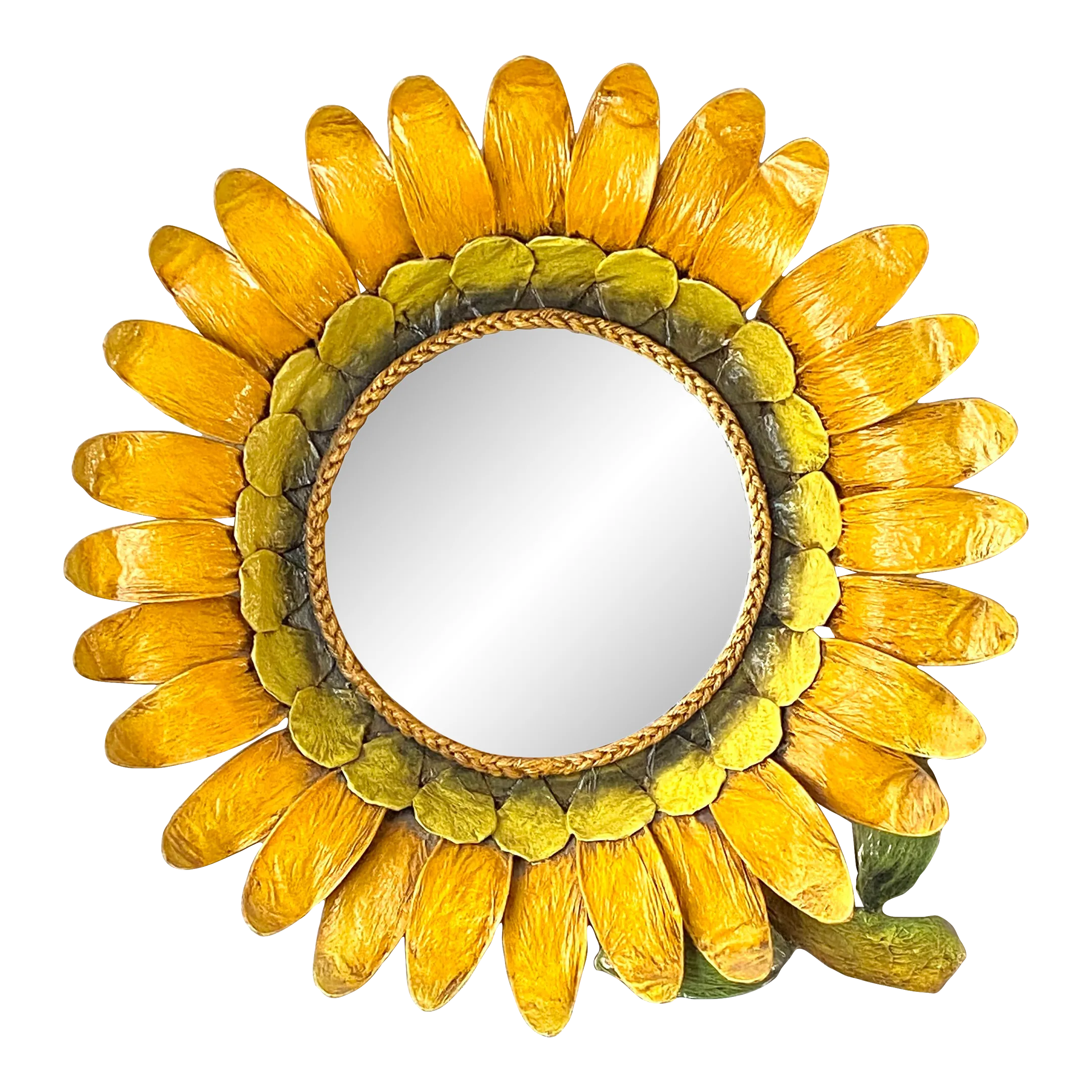1970s Sunflower Framed Wall Mirror | Chairish