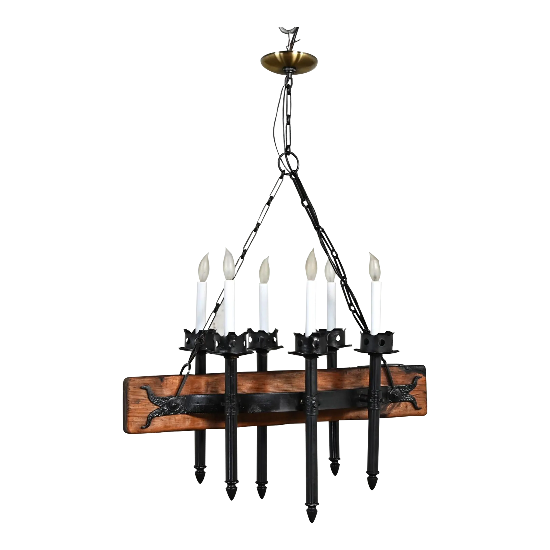 Mid-20th Century Medieval Gothic or Spanish Revival Iron & Wood Beam ...