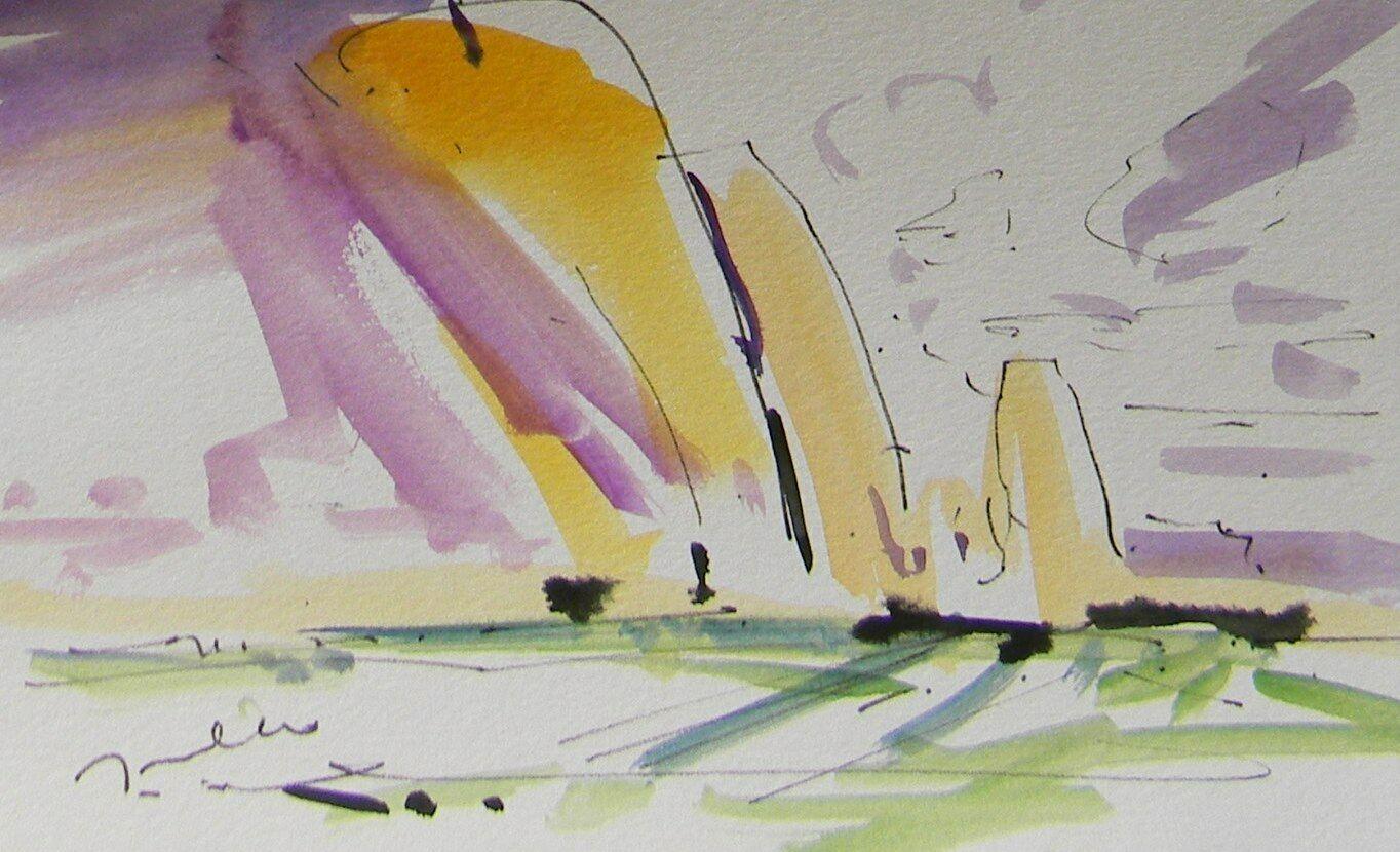 Contemporary Expressionist Style Western Landscape Watercolor Painting ...