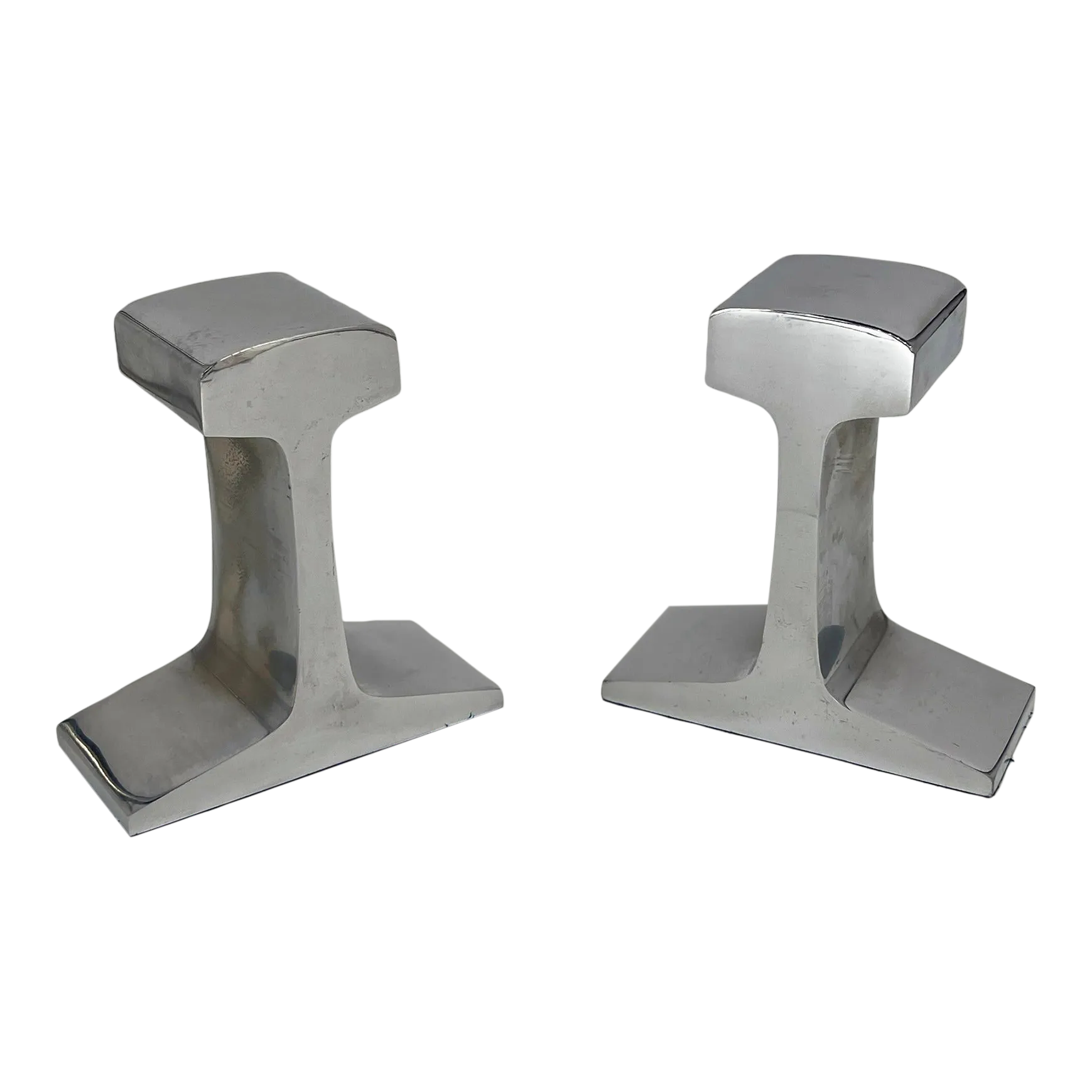 Pair, Modernist Chromed Steel Railroad Tie Bookends Circa 1980 | Chairish