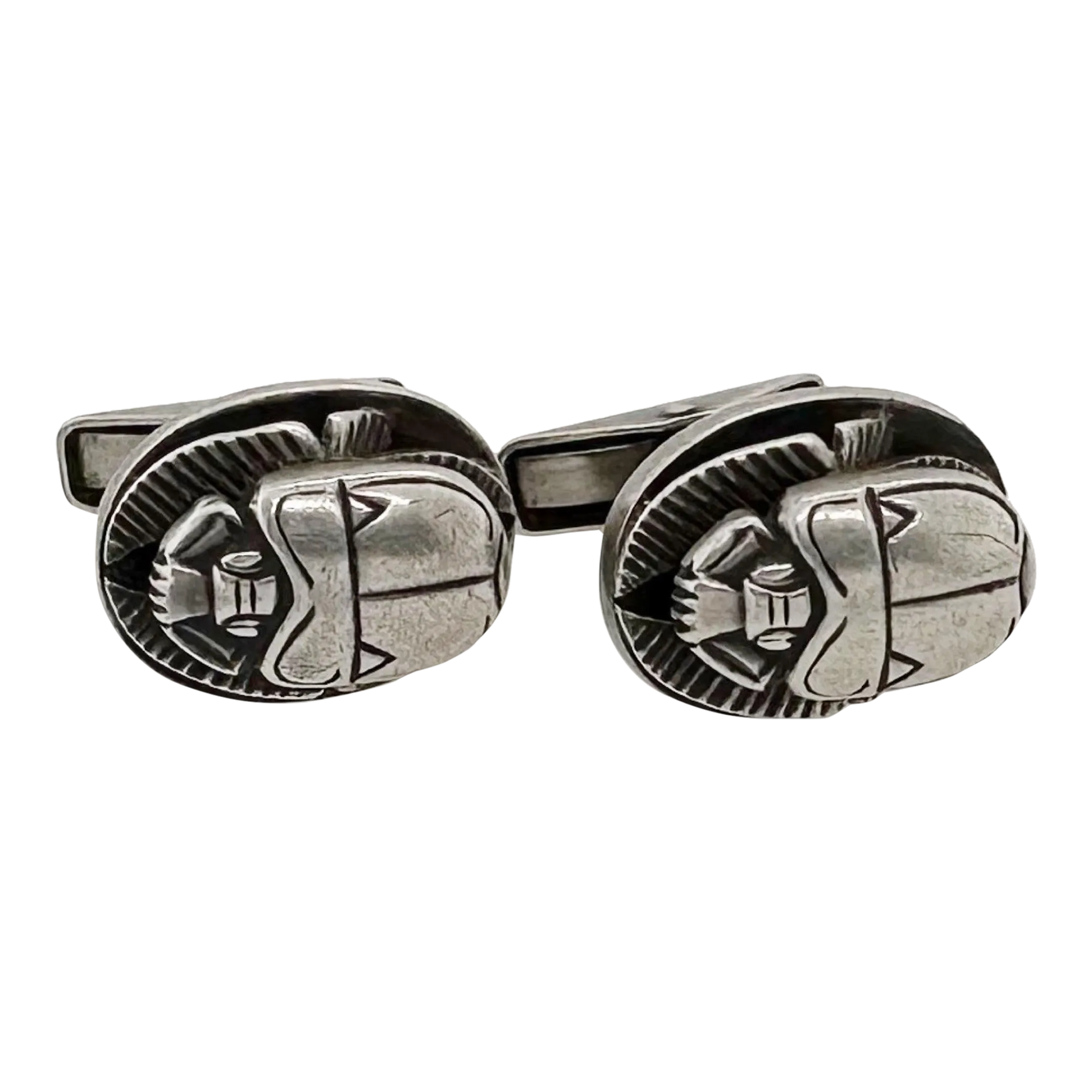 1940s Allan Adler Sterling Silver Scarab Cufflinks - 2 Pieces | Chairish