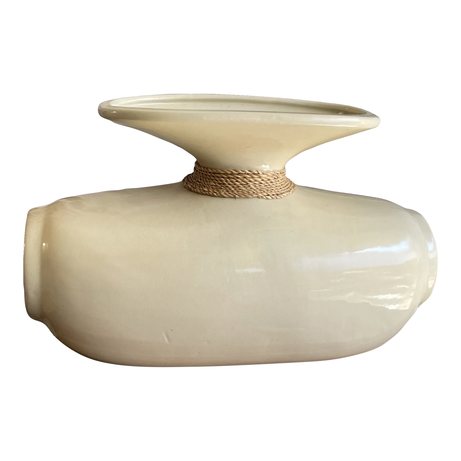 Oval Boho Vase With Braided Rope Neck | Chairish