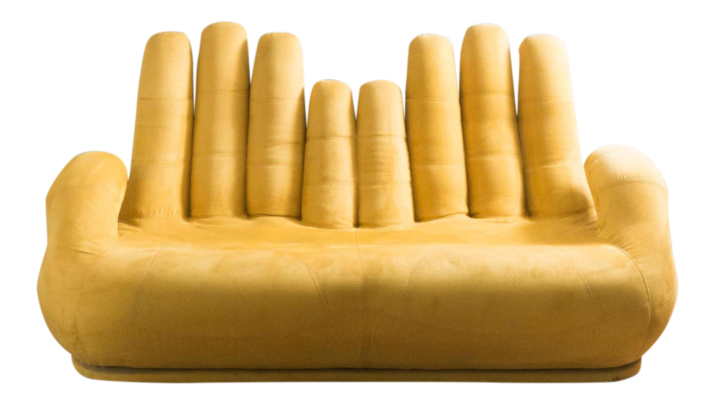 1960s Abstract Yellow Fabric Cupped Hands Couch | Chairish