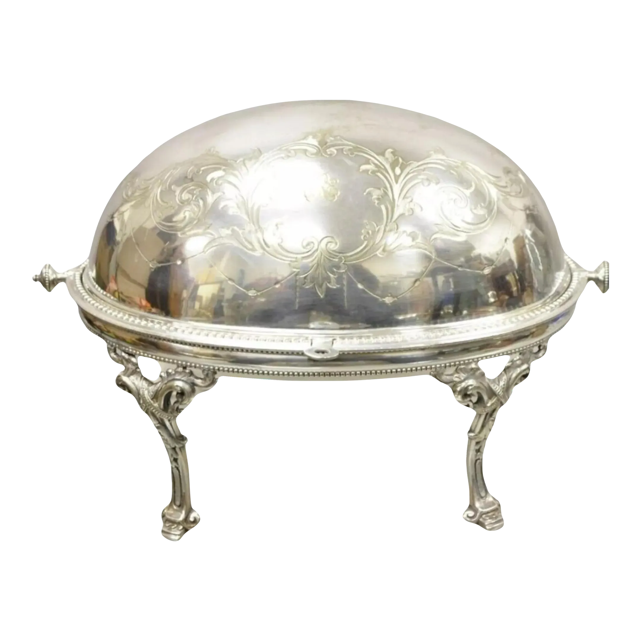 Antique Edwardian Silver Plated Revolving Dome Oval Chafing Dish Food ...
