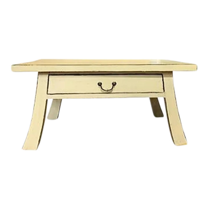 1970s Asian Distressed Pale Yellow Coffee Table | Chairish