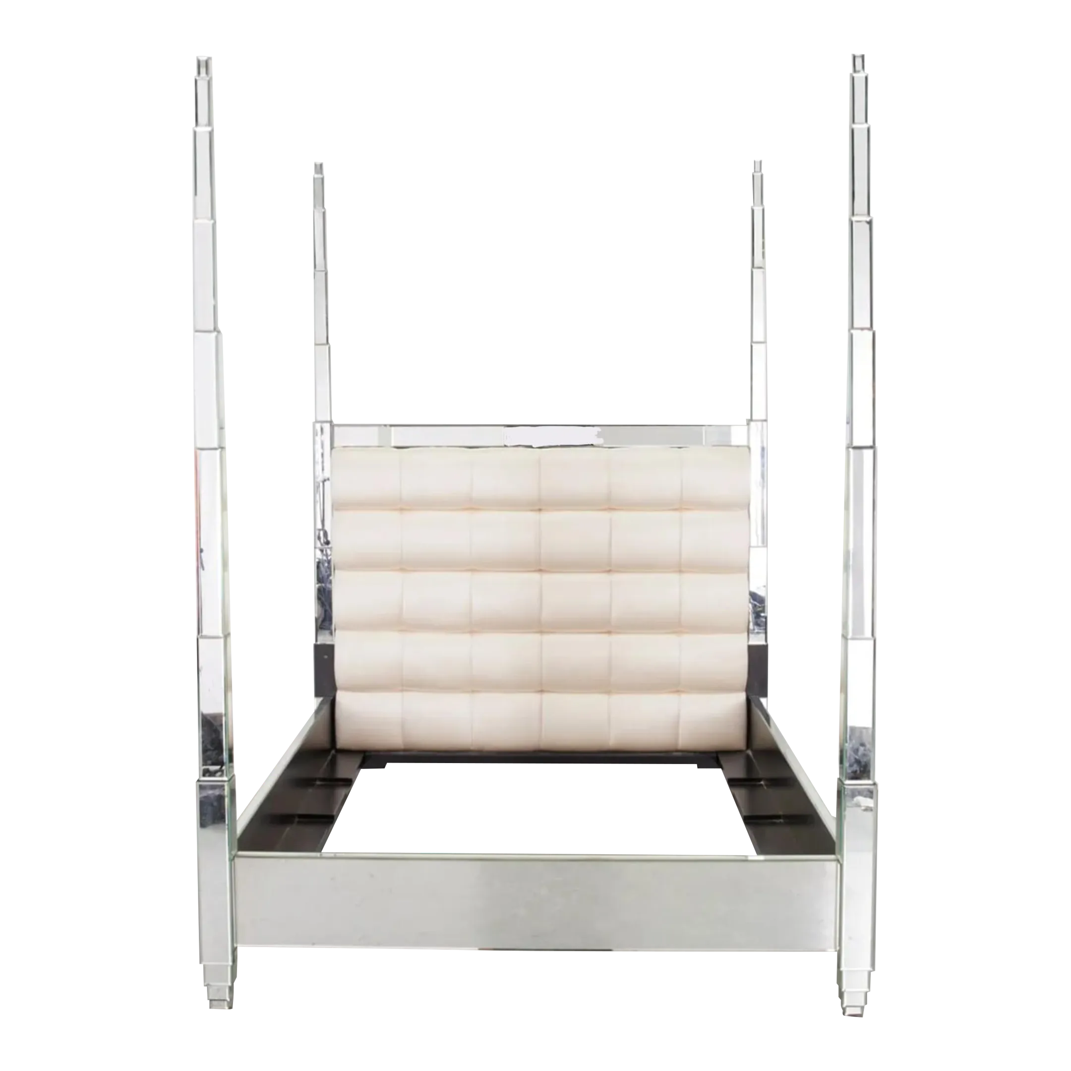 Art Deco Style Nancy Corzine Mirrored Four Poster Bed - Queen | Chairish