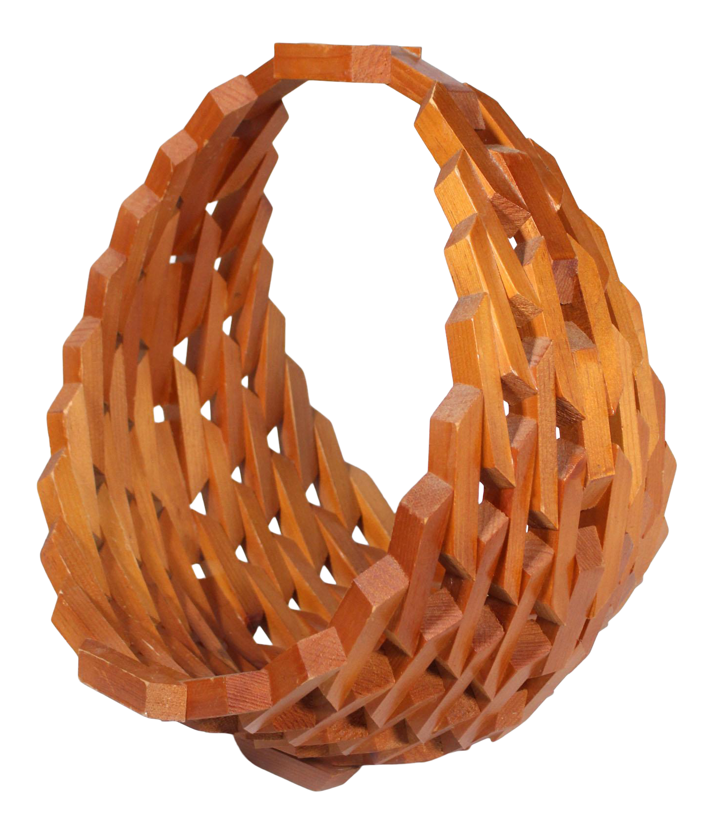 1970's Handmade Abstract Geometric Wood Basket | Chairish