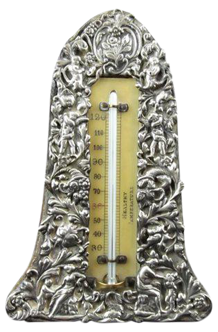 English Sterling Silver Desk Thermometer | Chairish