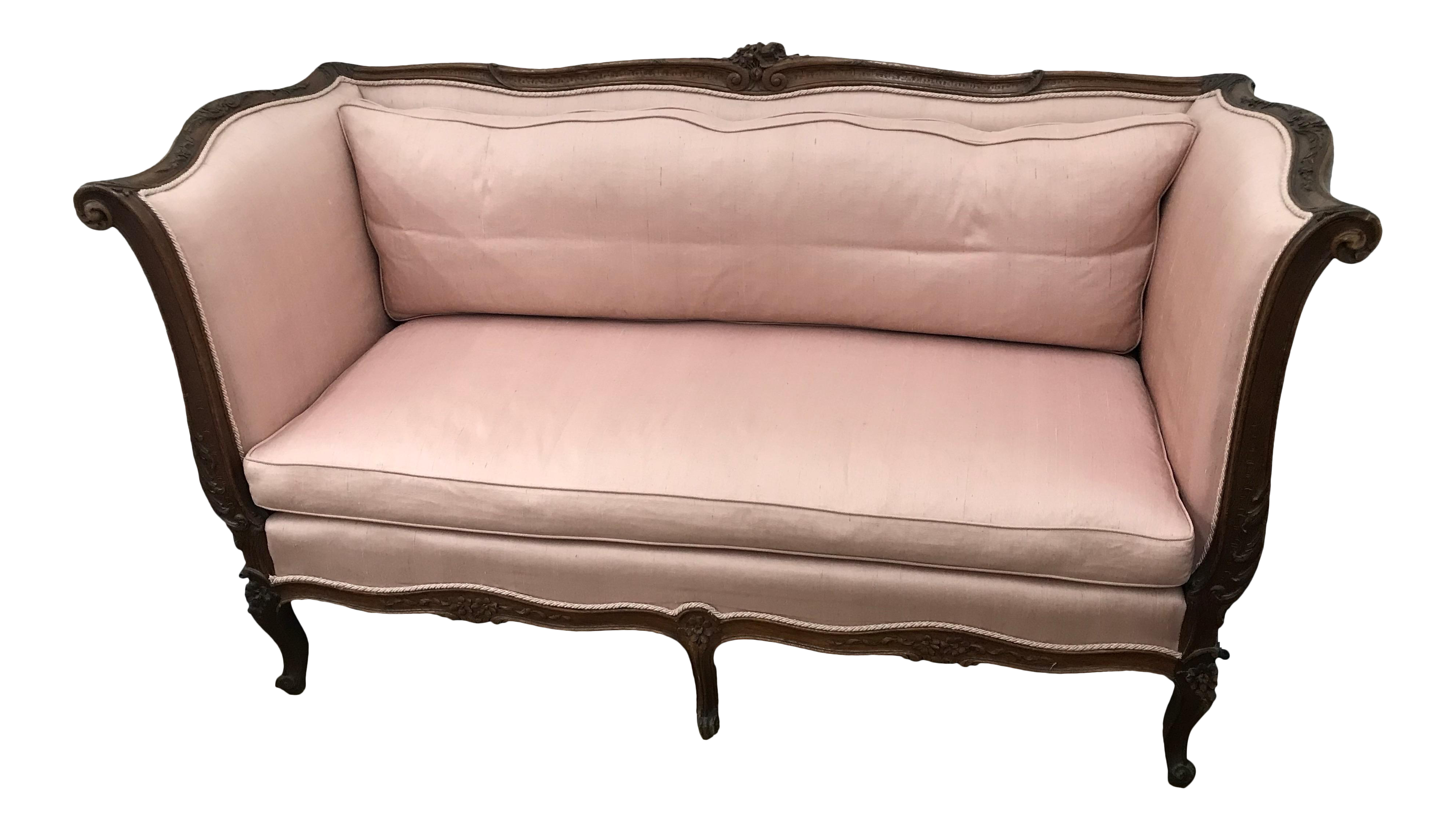 Antique French Pink Silk Sofa