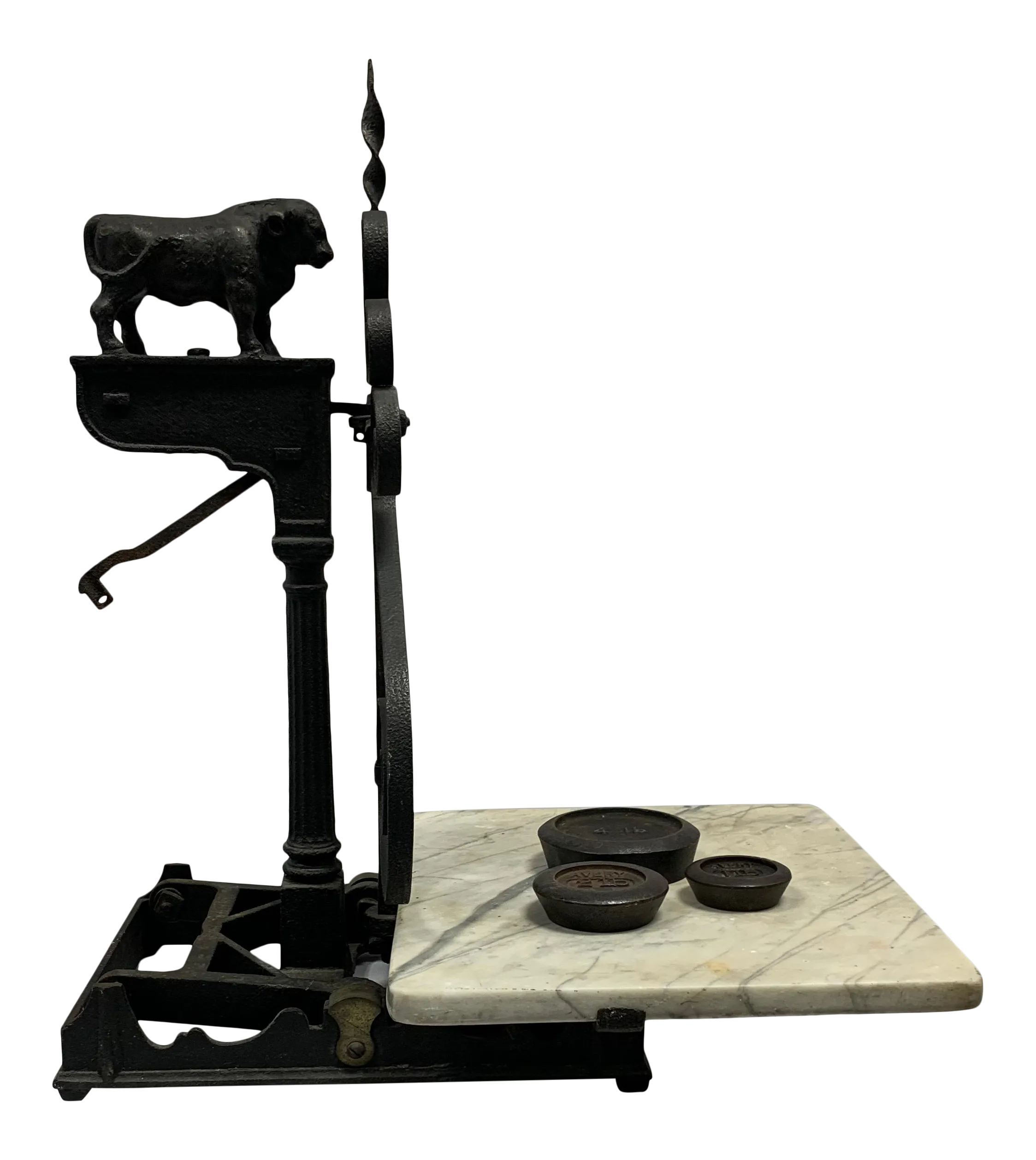 Late 19th Century Decorative Iron Scale Adorned With a Small Cast Bull ...