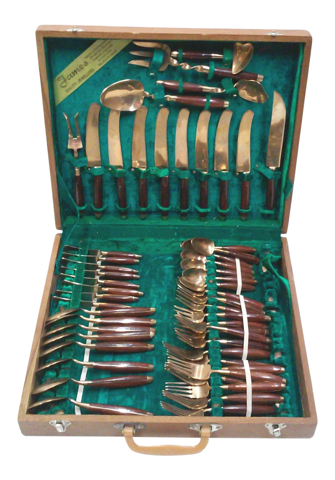 Vintage Rosewood Bronze Flatware Set-Service for 8 Teak Case Bangkok ...