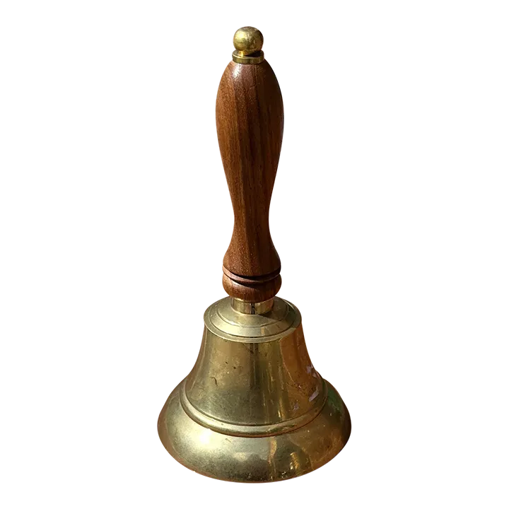 Large 1970s Brass and Wood Teachers Bell | Chairish