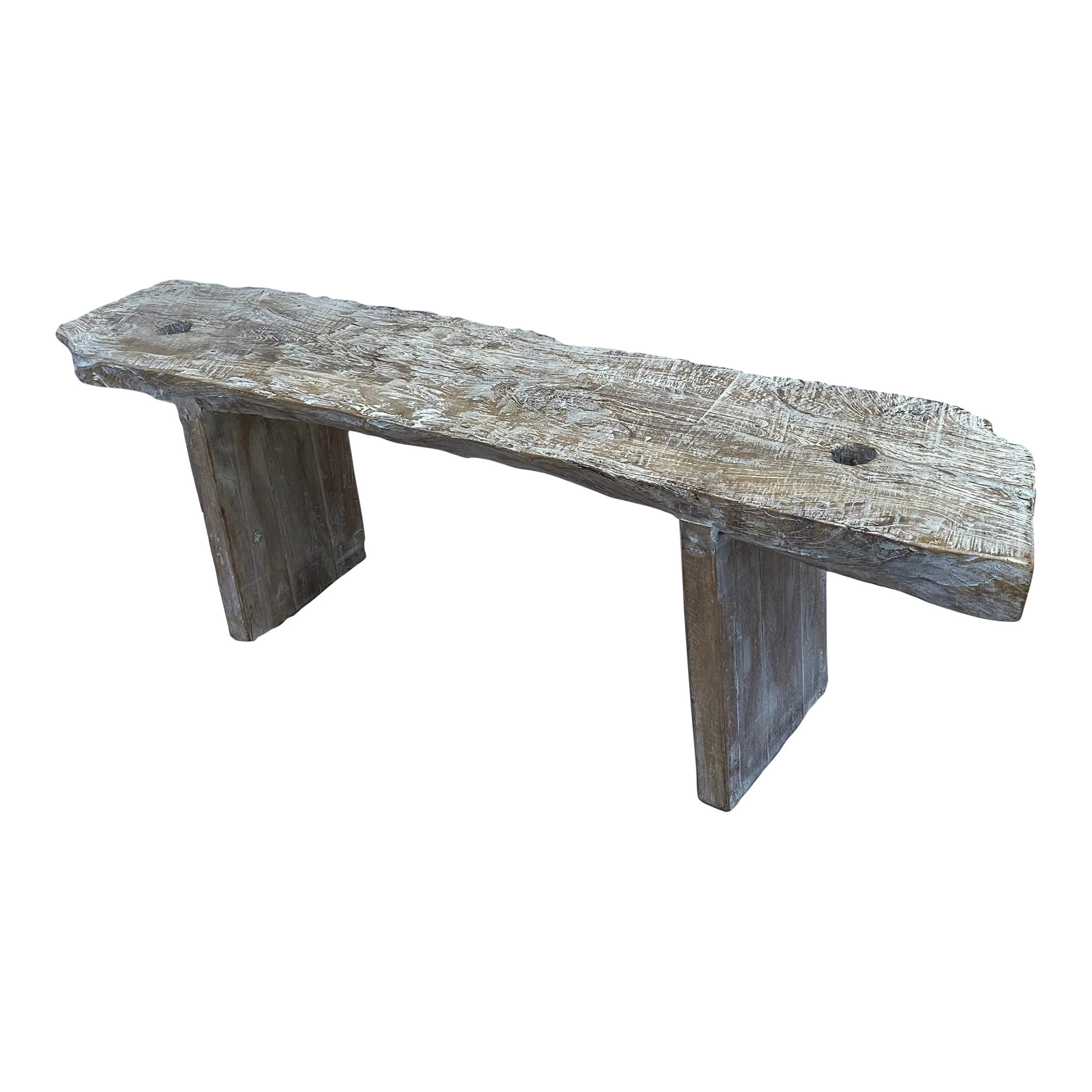Whitewashed Teak Bench W/ Live Edges | Chairish