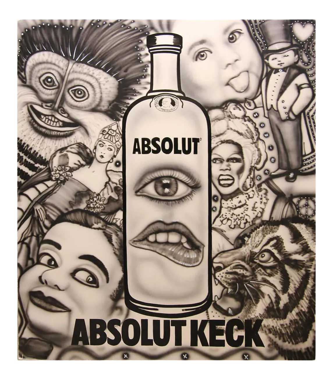 2000s "Absolut Keck" Abstract Surrealist Black and White Airbrush ...