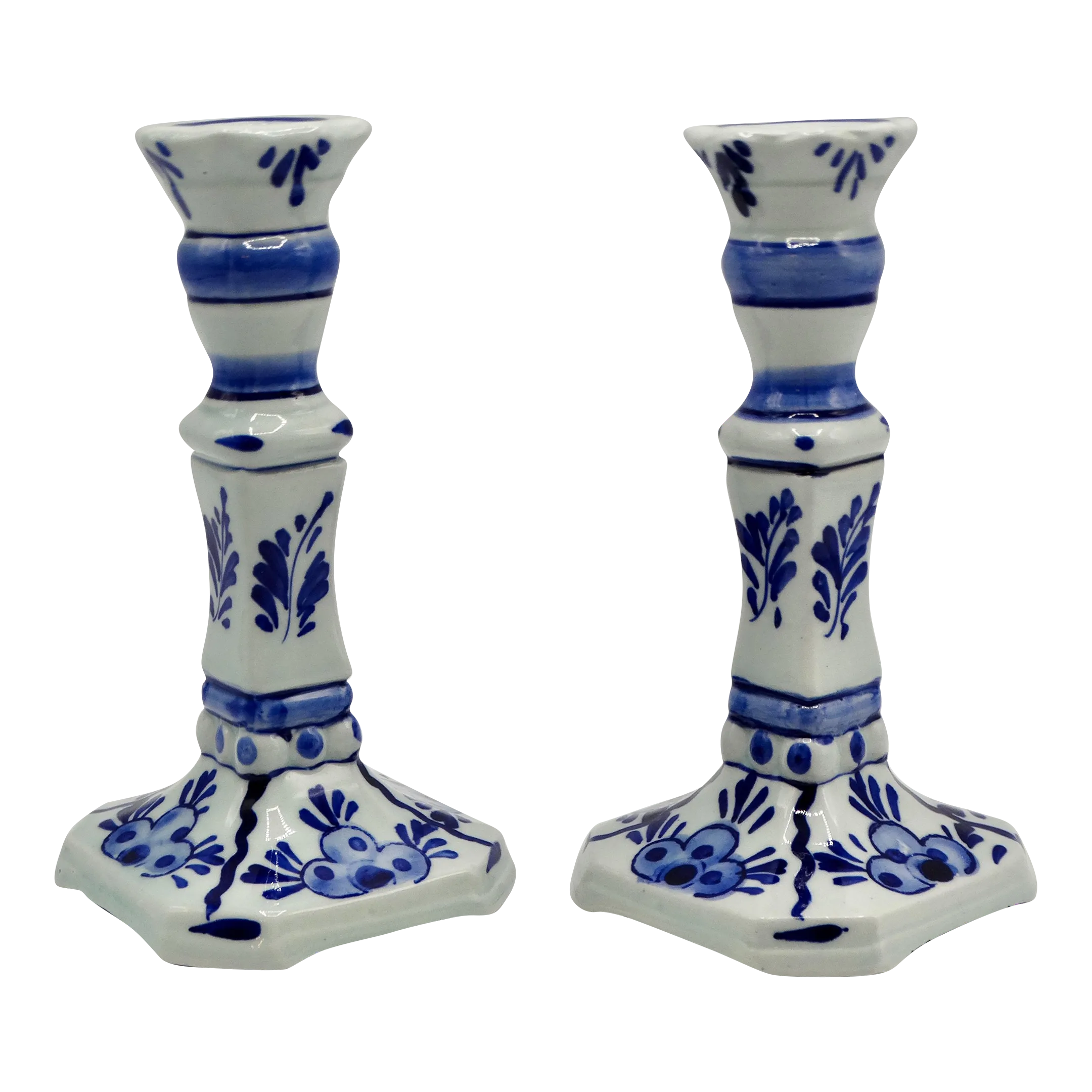 Vintage 1970s Delft Candlesticks, a Pair | Chairish