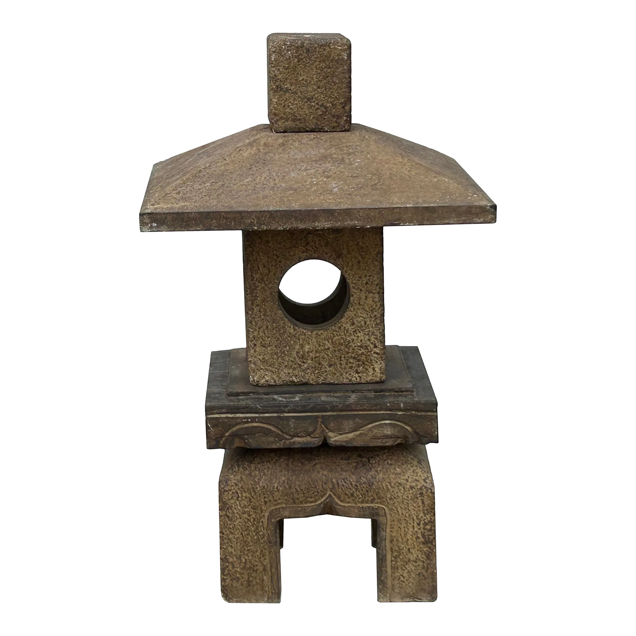 Chinese Gray Brown Square Top Pagoda Shape Garden Stone Lantern | Chairish