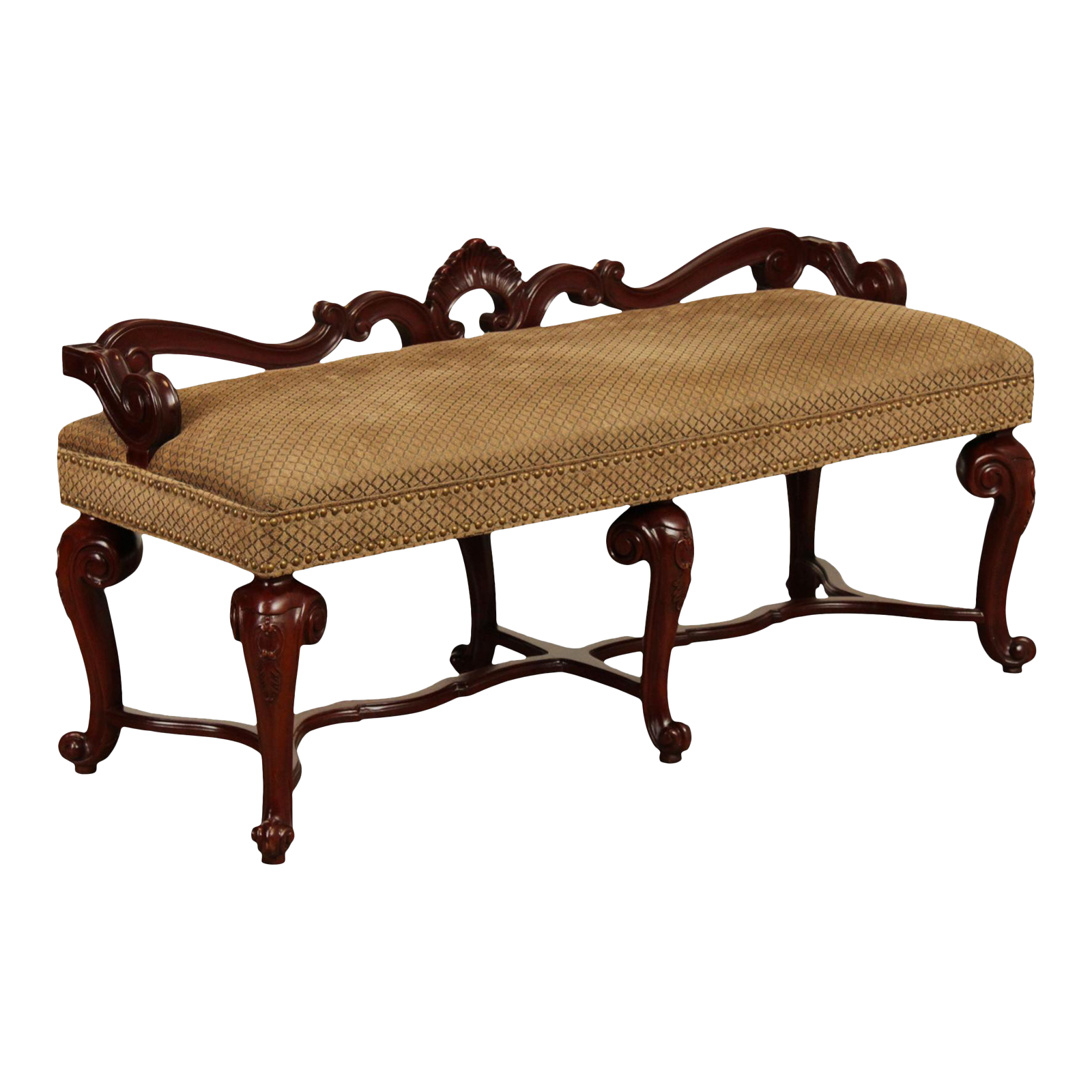 Quality Carved Mahogany Rococo Style Window Bench | Chairish