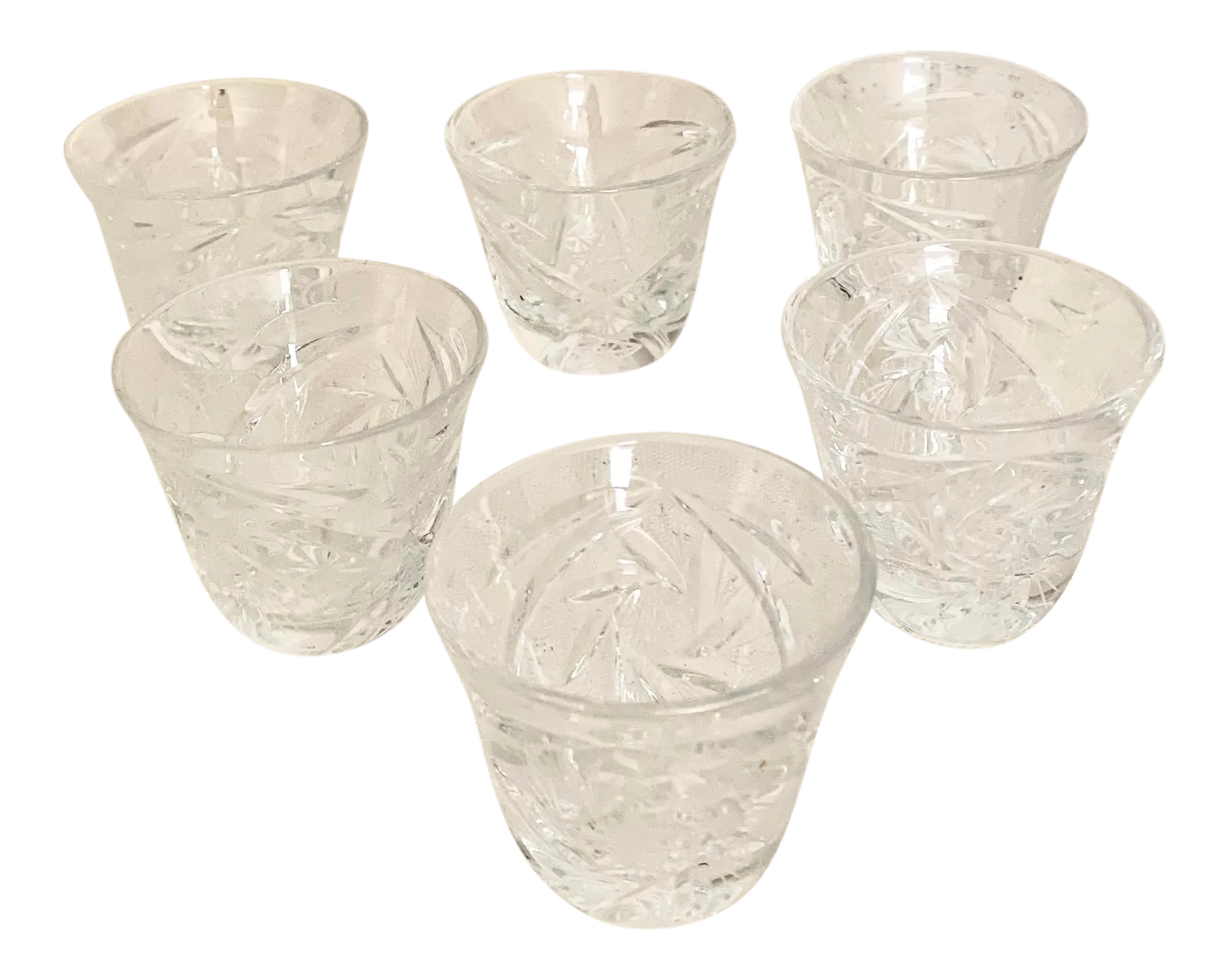 Vintage Czech Diamond Cut Crystal Shot Glasses - Set of 6 | Chairish