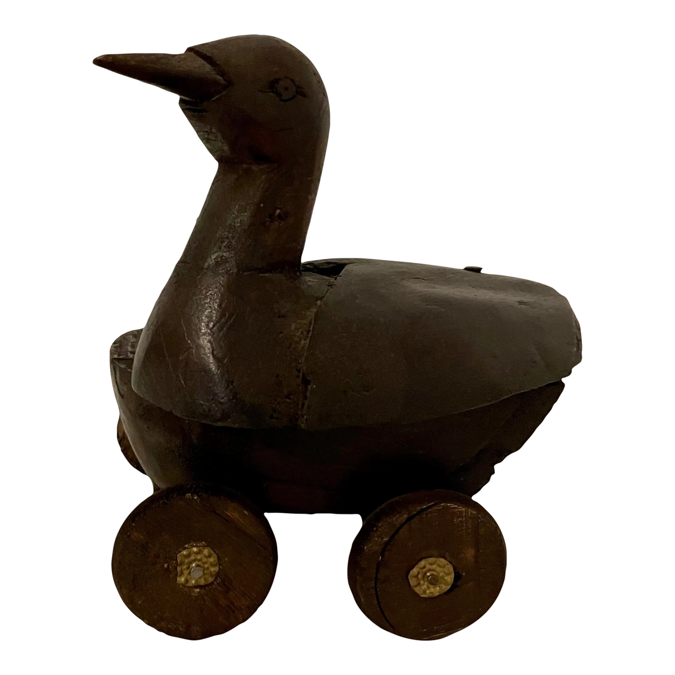 Vintage Wood Duck Folk Art Wood Sculpture Duck on Wheels Hand Made ...
