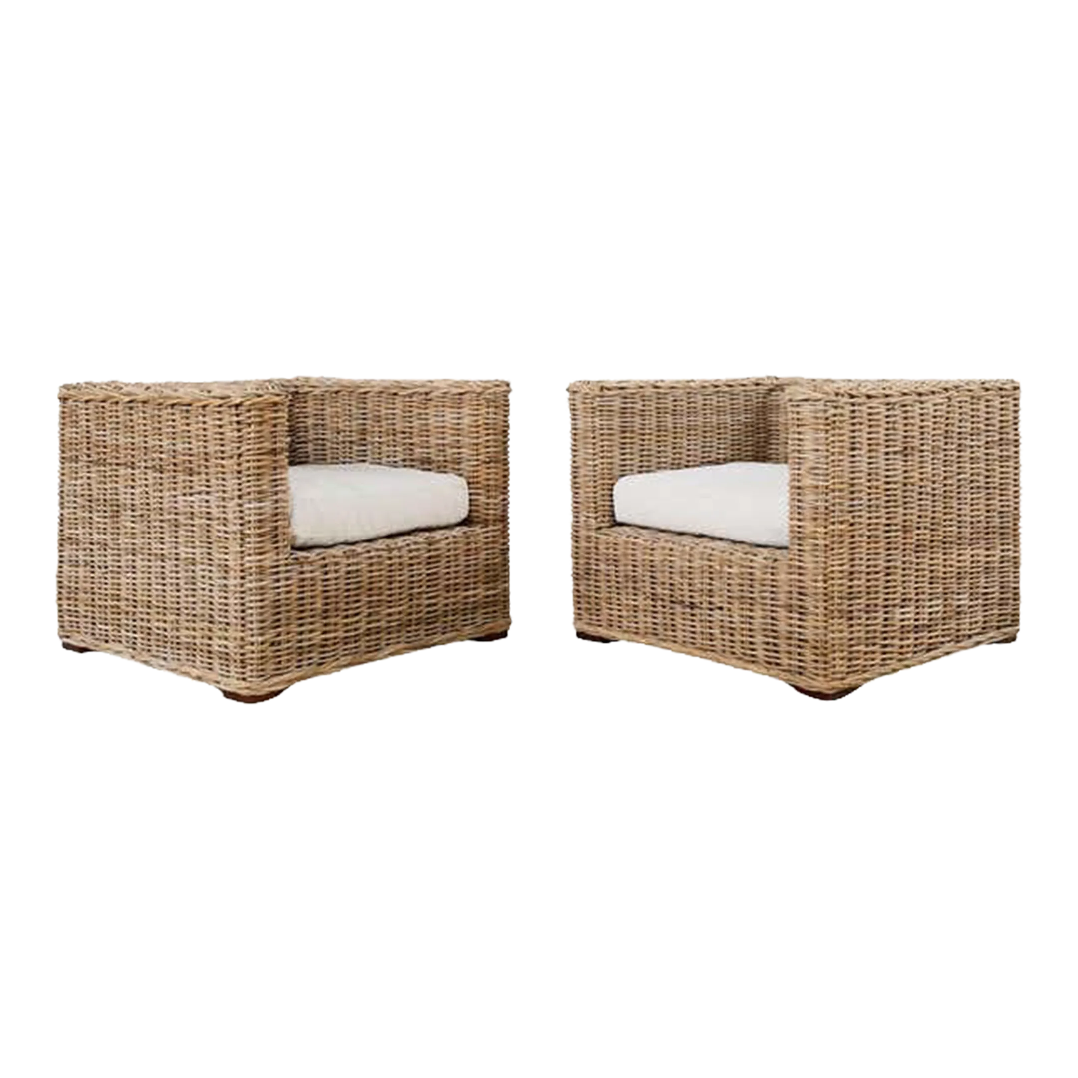 Pair of Michael Taylor Style Organic Modern Rattan Cube Chairs | Chairish