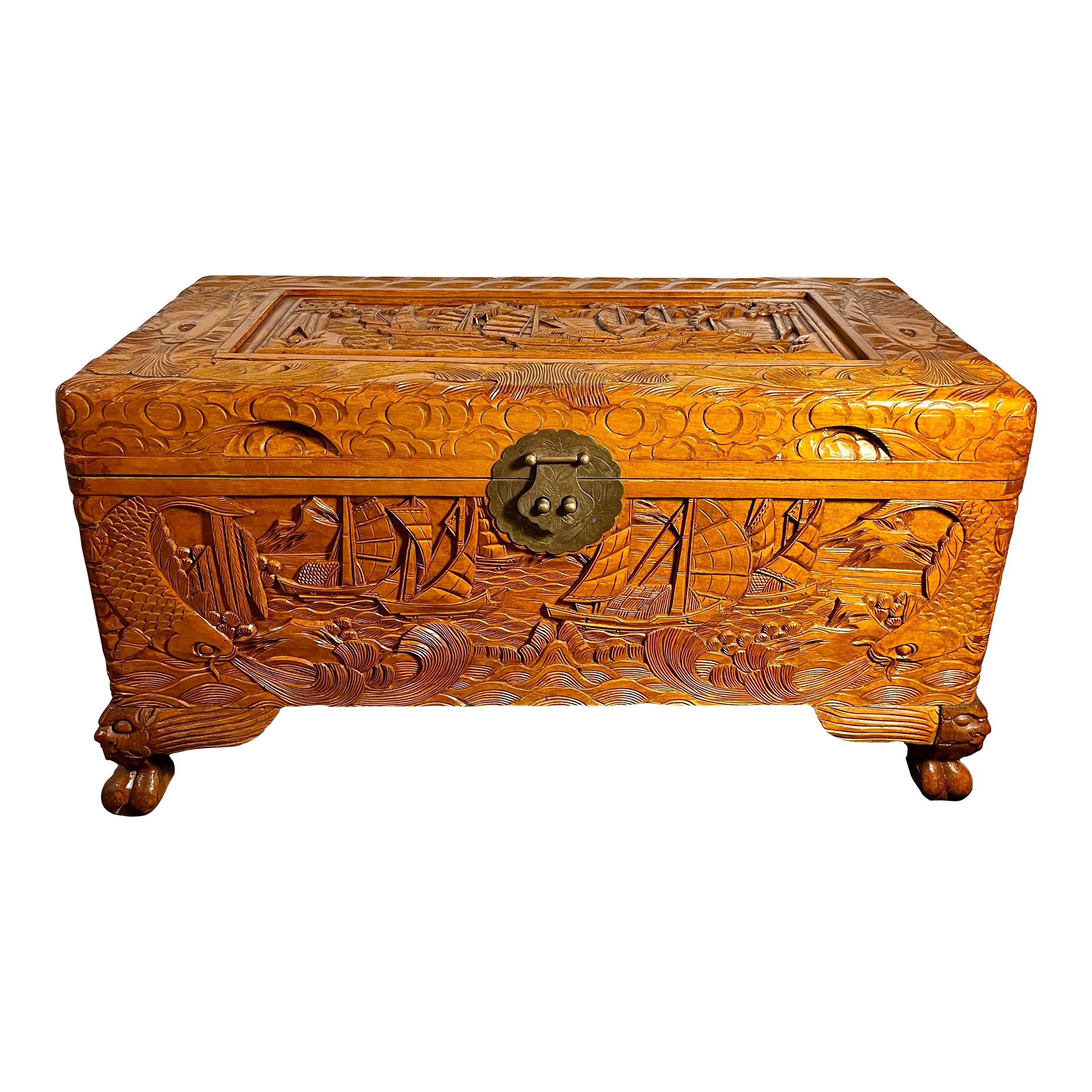 Hand carved wooden chest store