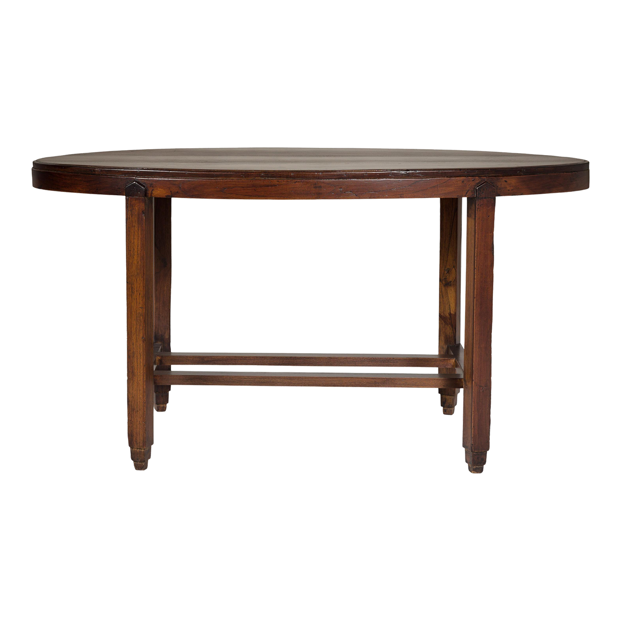 Oval Top Center Table with Inverted Stepped Pyramid Feet and Cross ...
