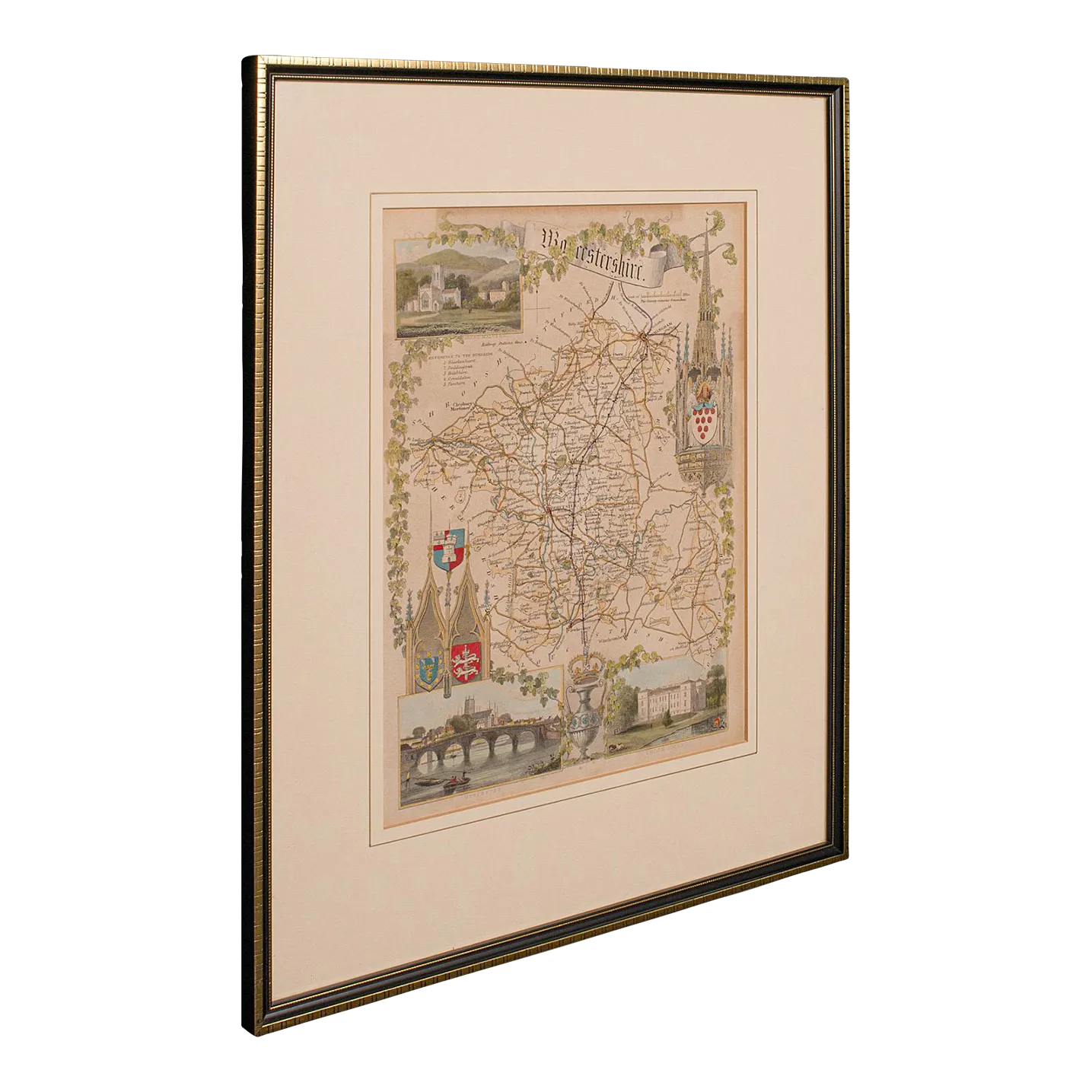 1800's Antique Lithography Map, Worcestershire | Chairish