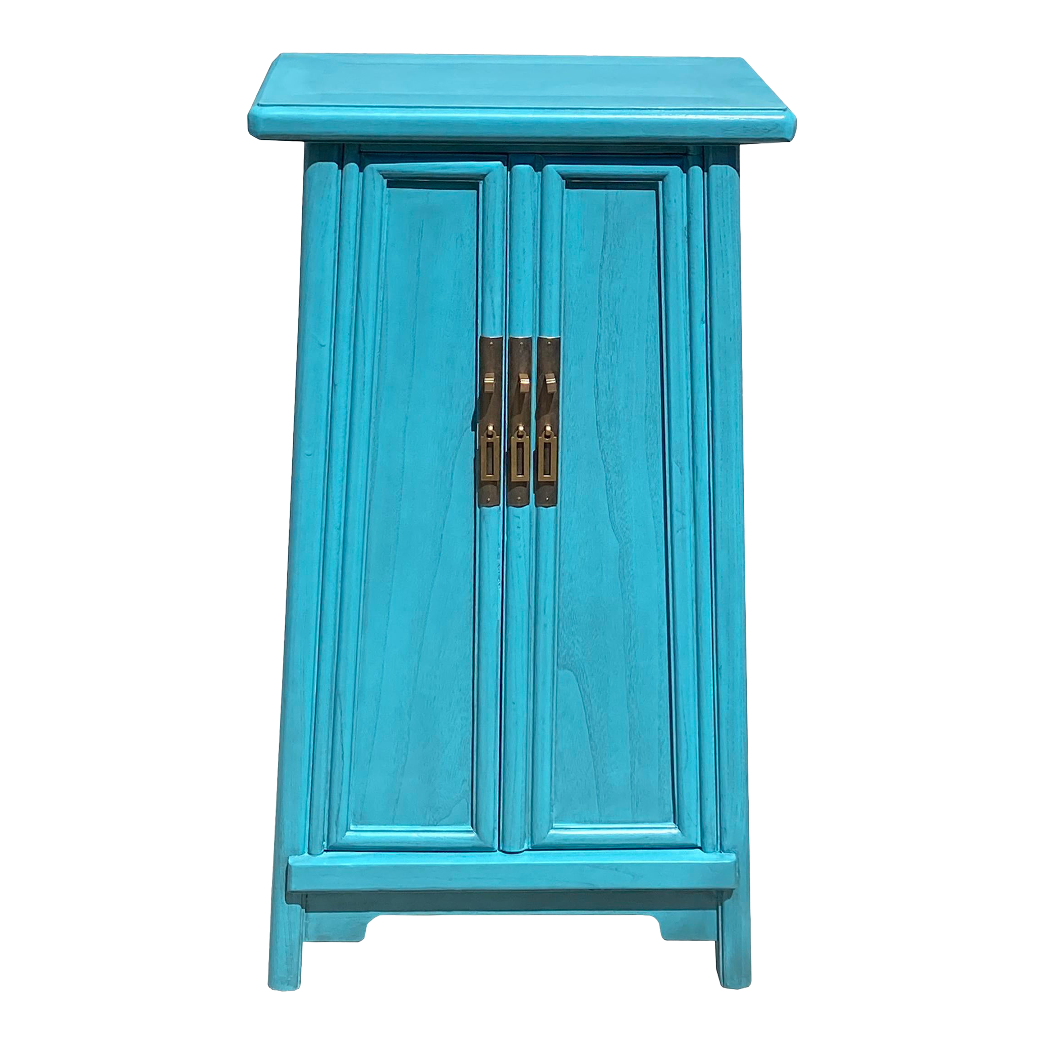 Chinese Oriental Pastel Blue Ming Style a Shape End Table Nightstand ...