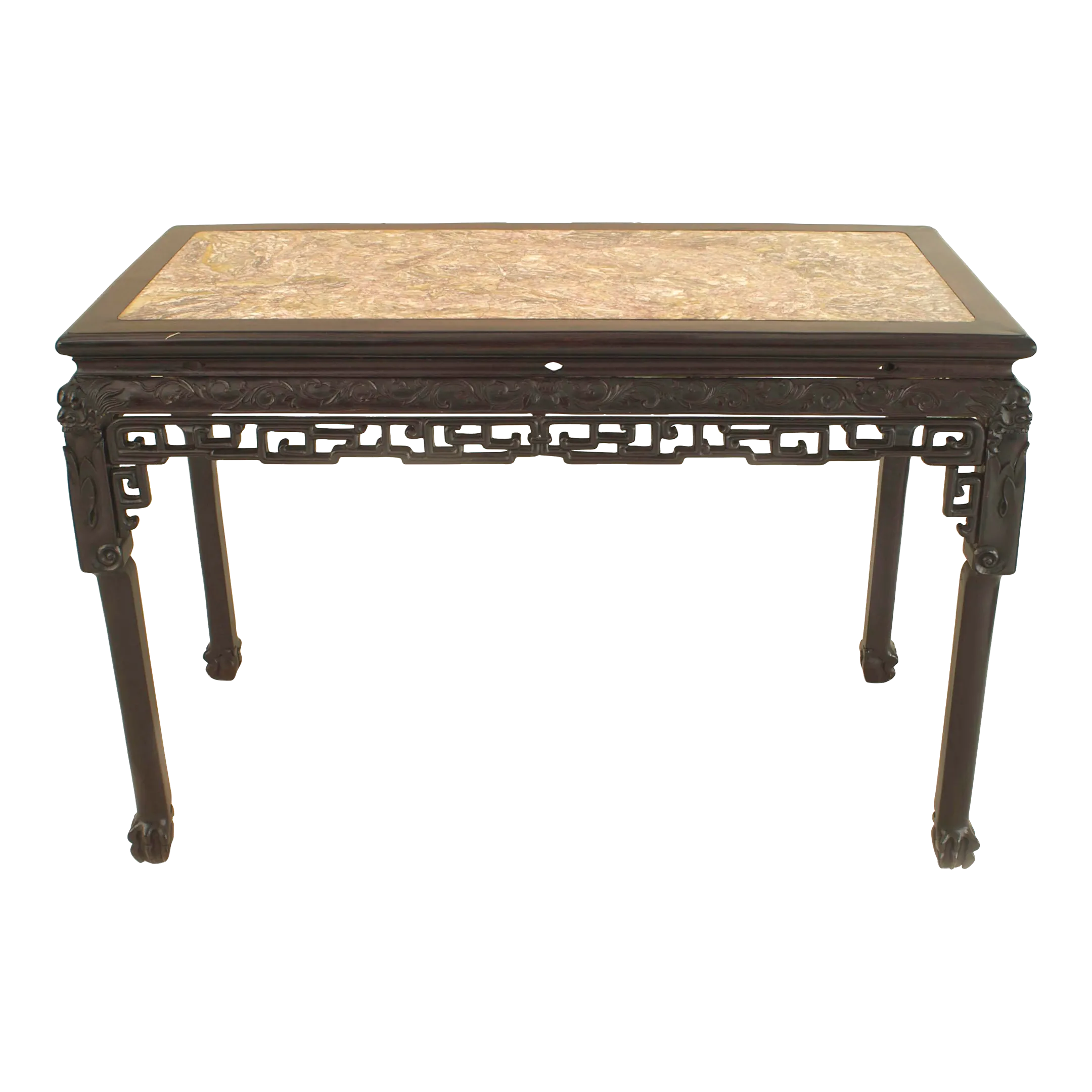 Asian Chinese Hardwood Center Table with Marble Top | Chairish
