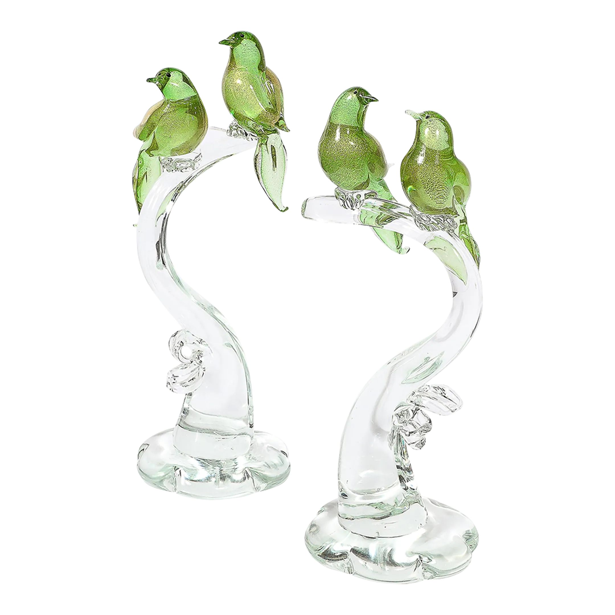 Mid-Century Chartreuse & Transparent Hand-Blown Murano Glass Bird ...