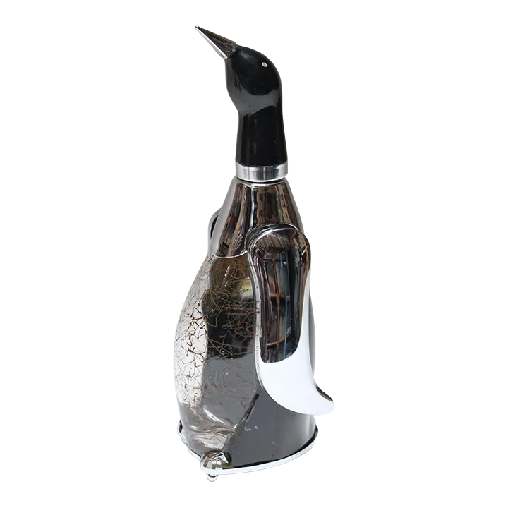 Vintage Japanese Chrome and Etched Glass "Penguin" Decanter and Music ...