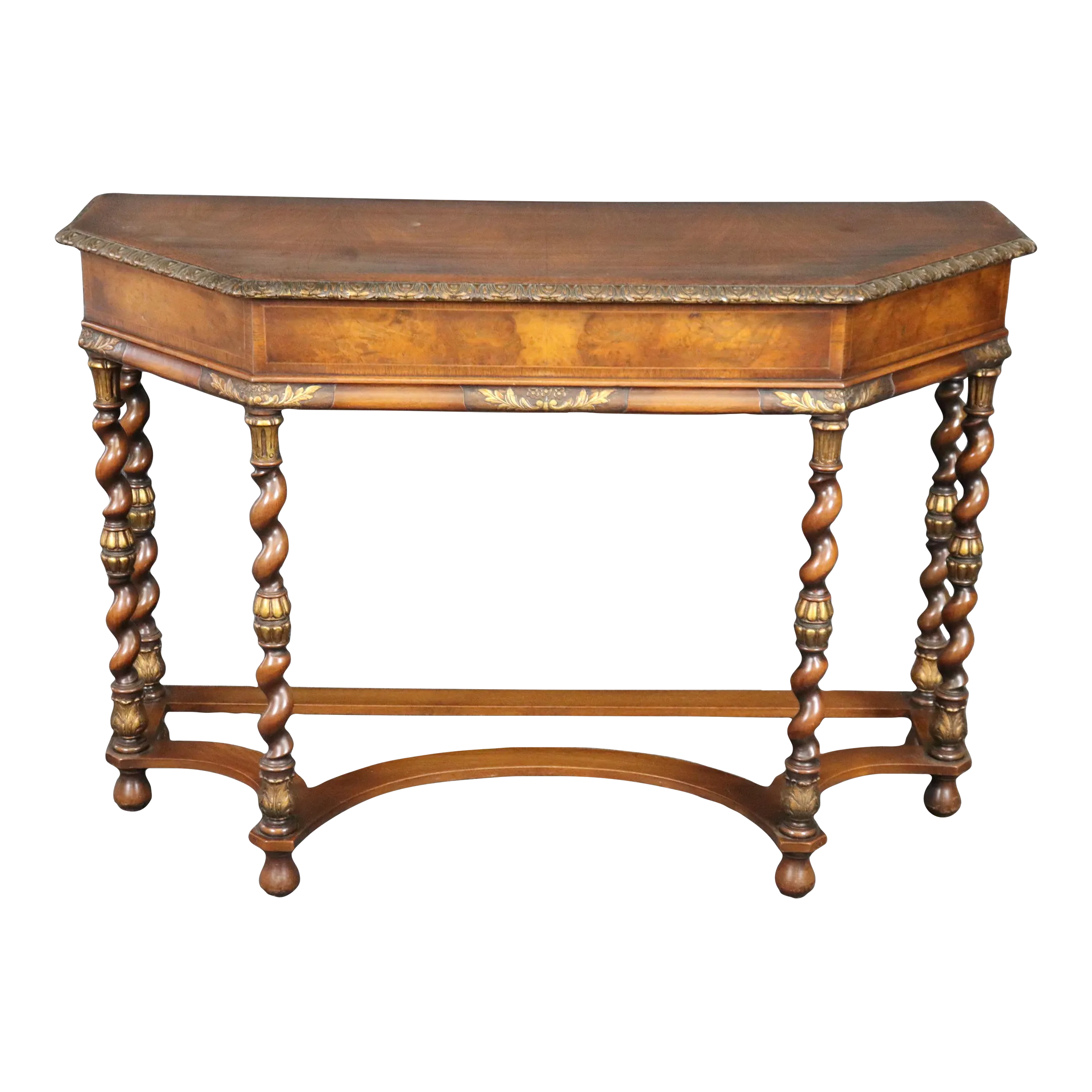 Superb Burled Walnut Carved English Barley Twist Leg Console Table ...