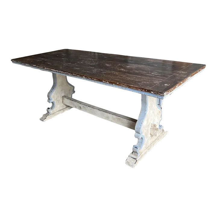 Tuscan Painted Dining Table With Natural Wood Top - 19th C | Chairish