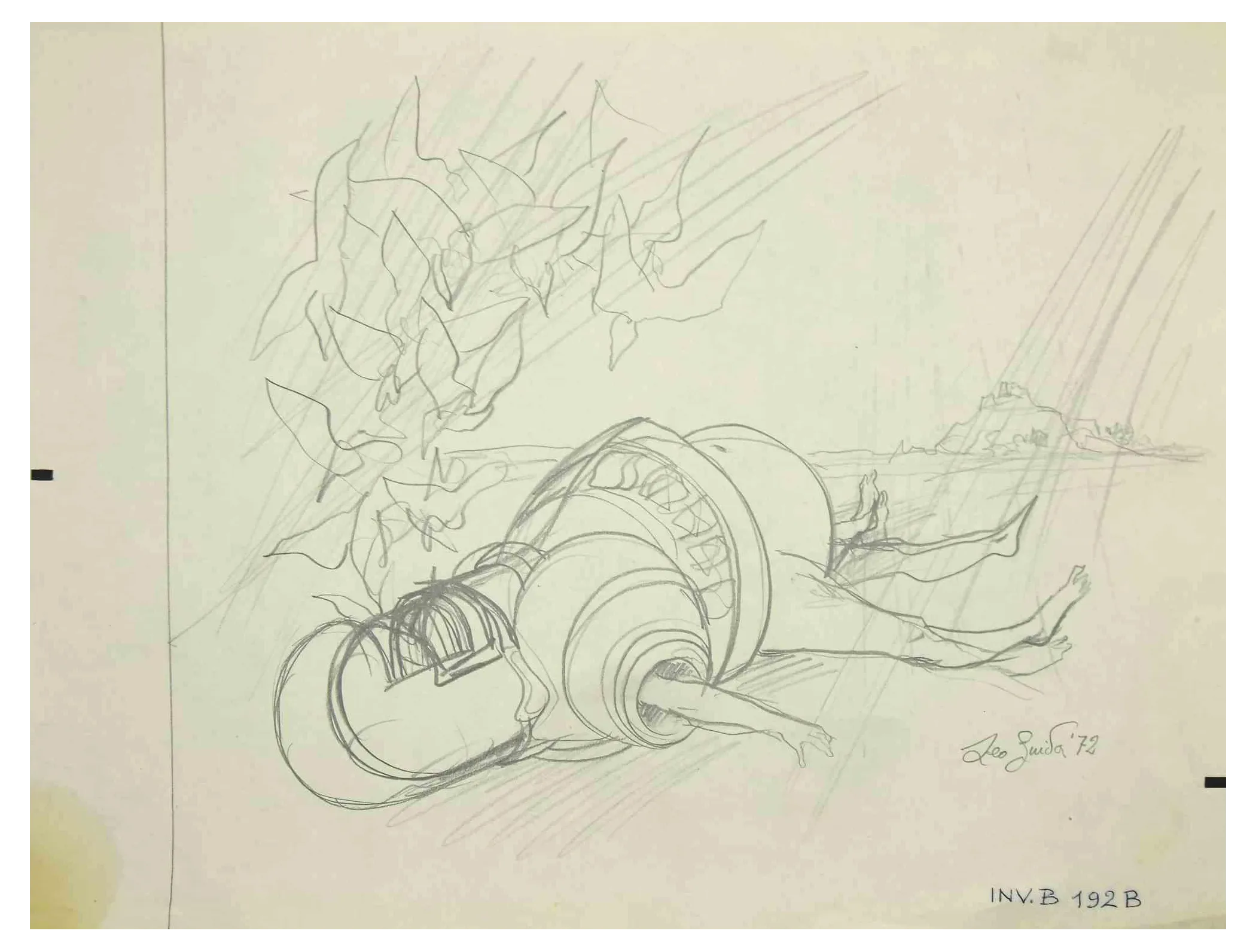 Leo Guida, Defeated Knight, Drawing in Pencil, 1972 | Chairish