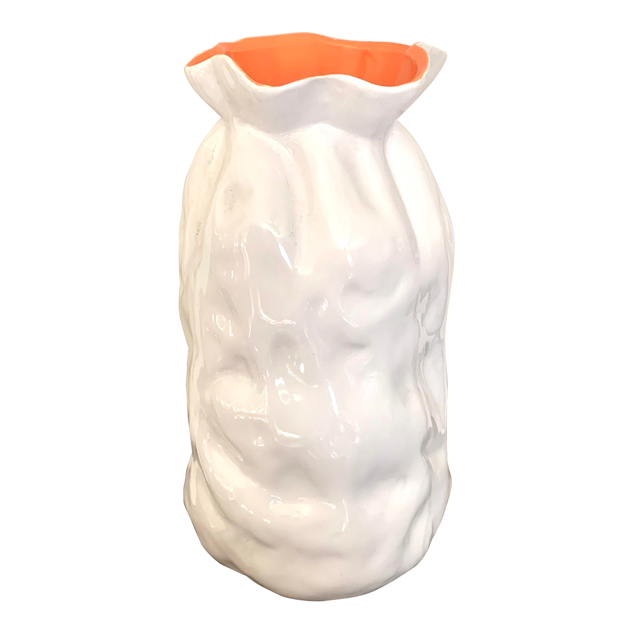 Modern Contemporary White and Orange Ceramic Vase | Chairish