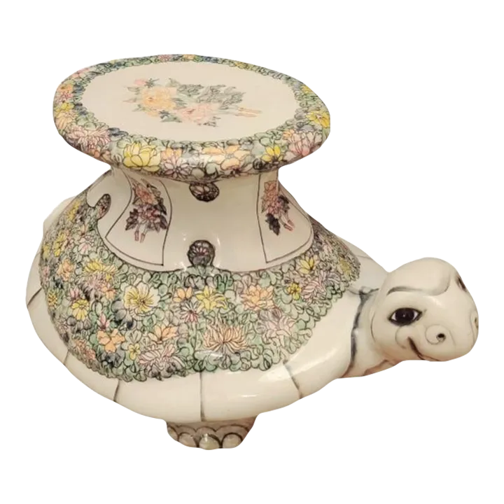 Vintage Italian Ceramic Floral Chinoiserie Regency Turtle Garden Stool ...