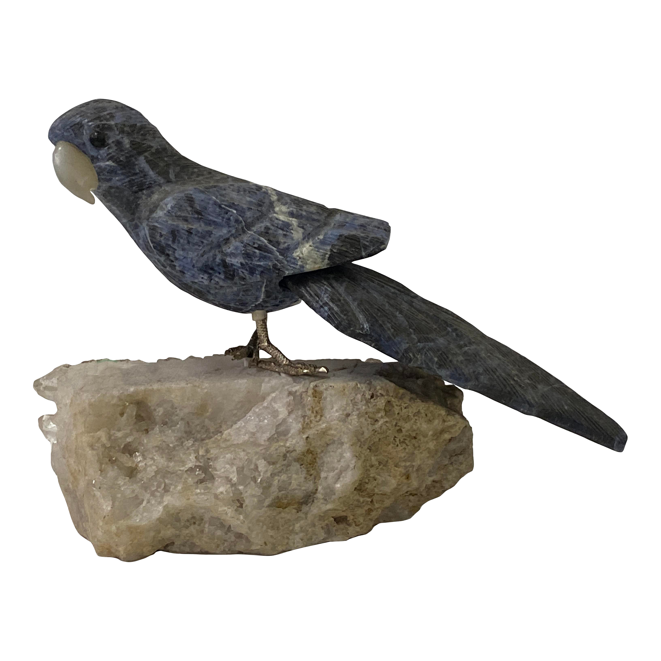 Natural Stone Carved Gray Color Bird on Crystal Artistic Figure Display ...