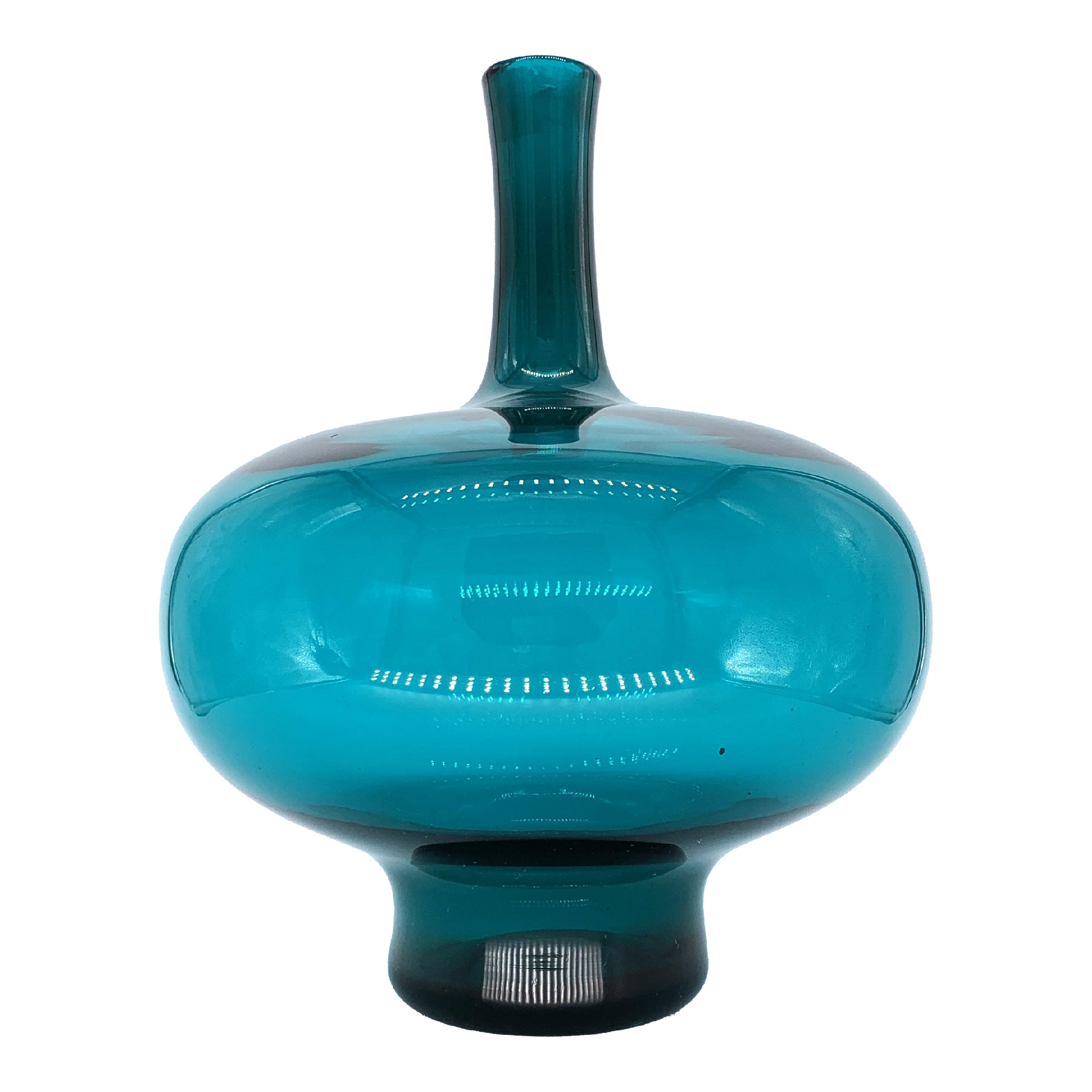 Vintage Blenko Decanter in Peacock | 1965 Designed by Joel Myers | Chairish