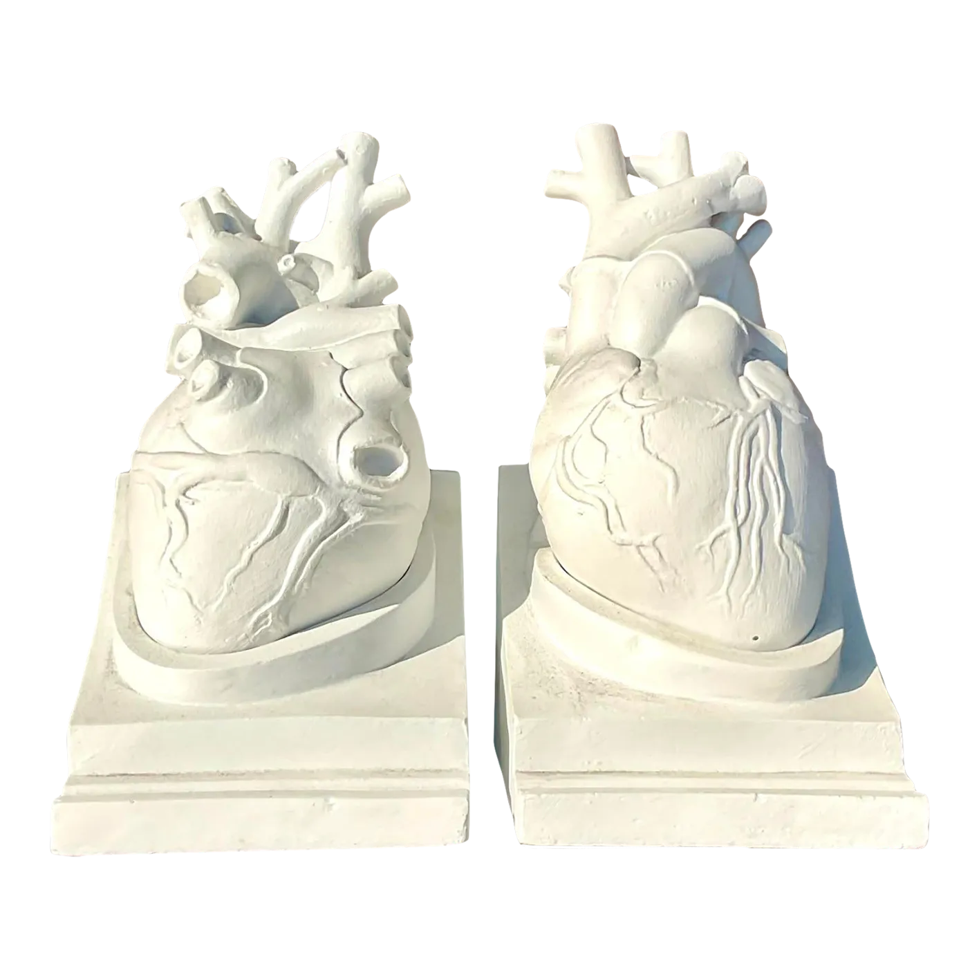 Vintage Boho 1950s Plaster Heart Bookends, Signed- Set of 2 | Chairish