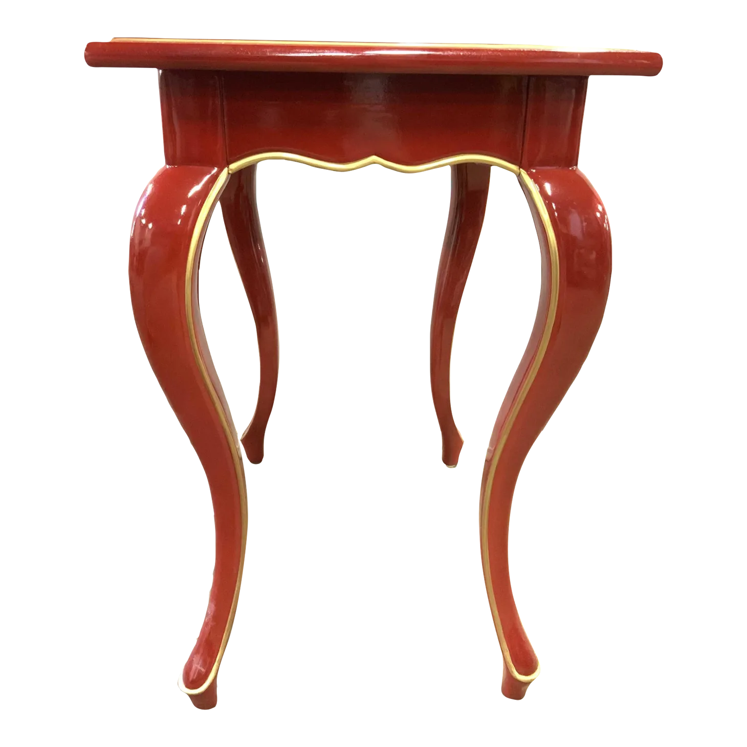 Queen Anne Style Red Lacquered Wooden Accent Table | Chairish